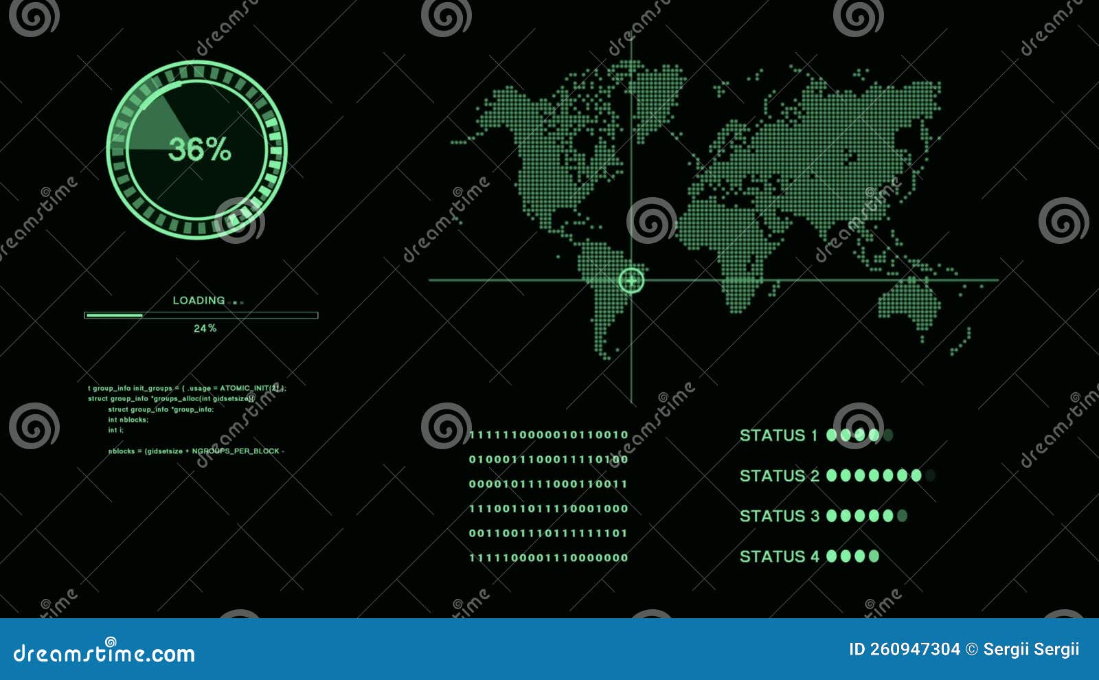 Green 2d Digital Hud Status Bar and Random Binary Code Stock Footage ...