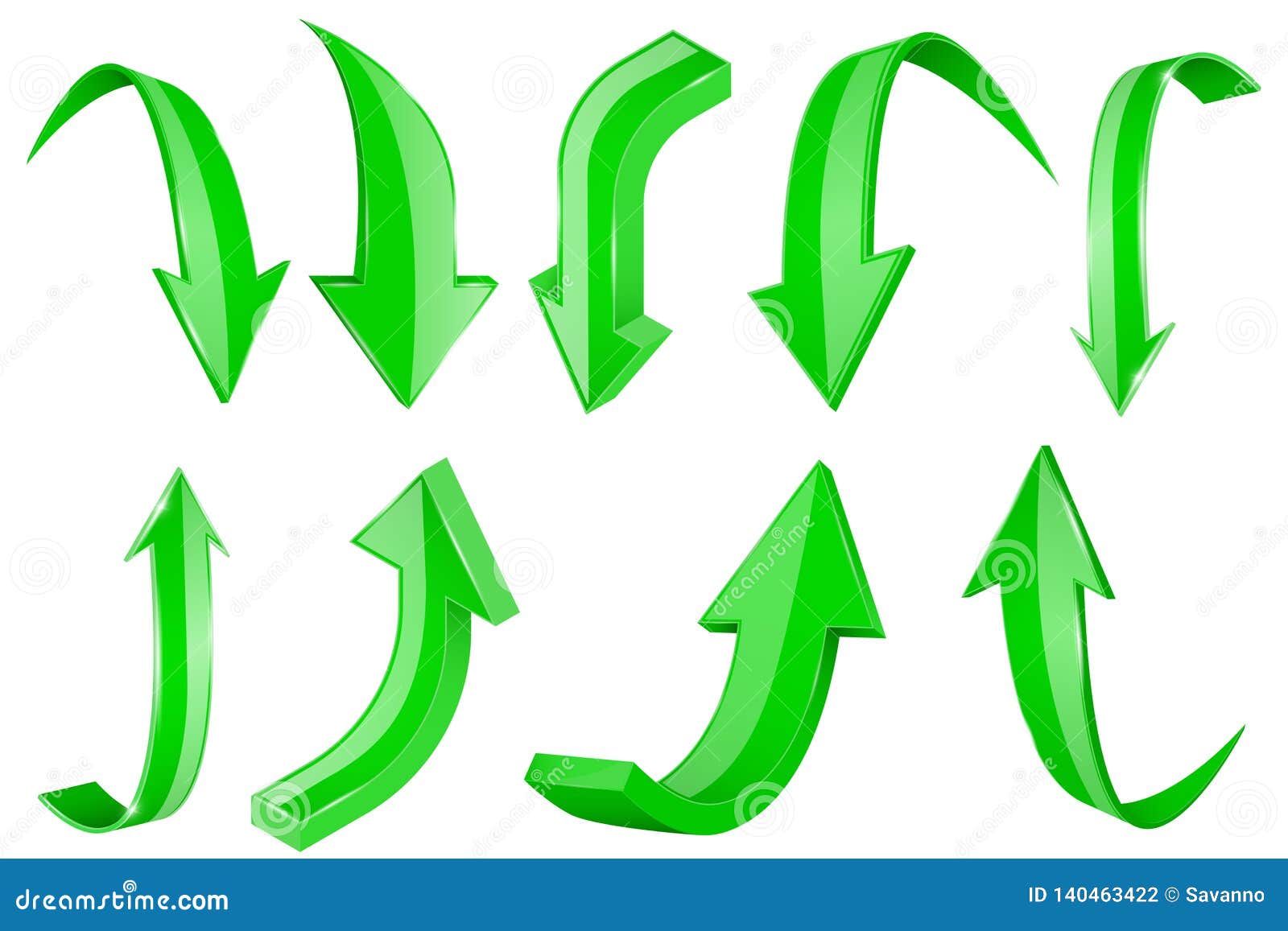 Green 3d Shiny Arrows Set Of Up And Down Icons Stock Vector