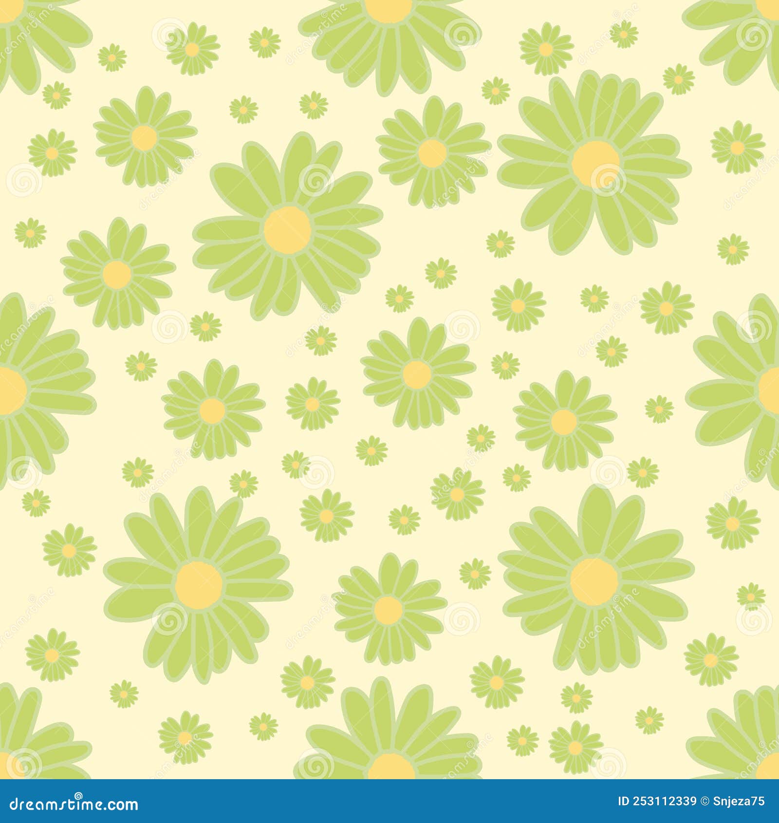 Green Daisies Ditsy Seamless Pattern Design. Stock Vector ...