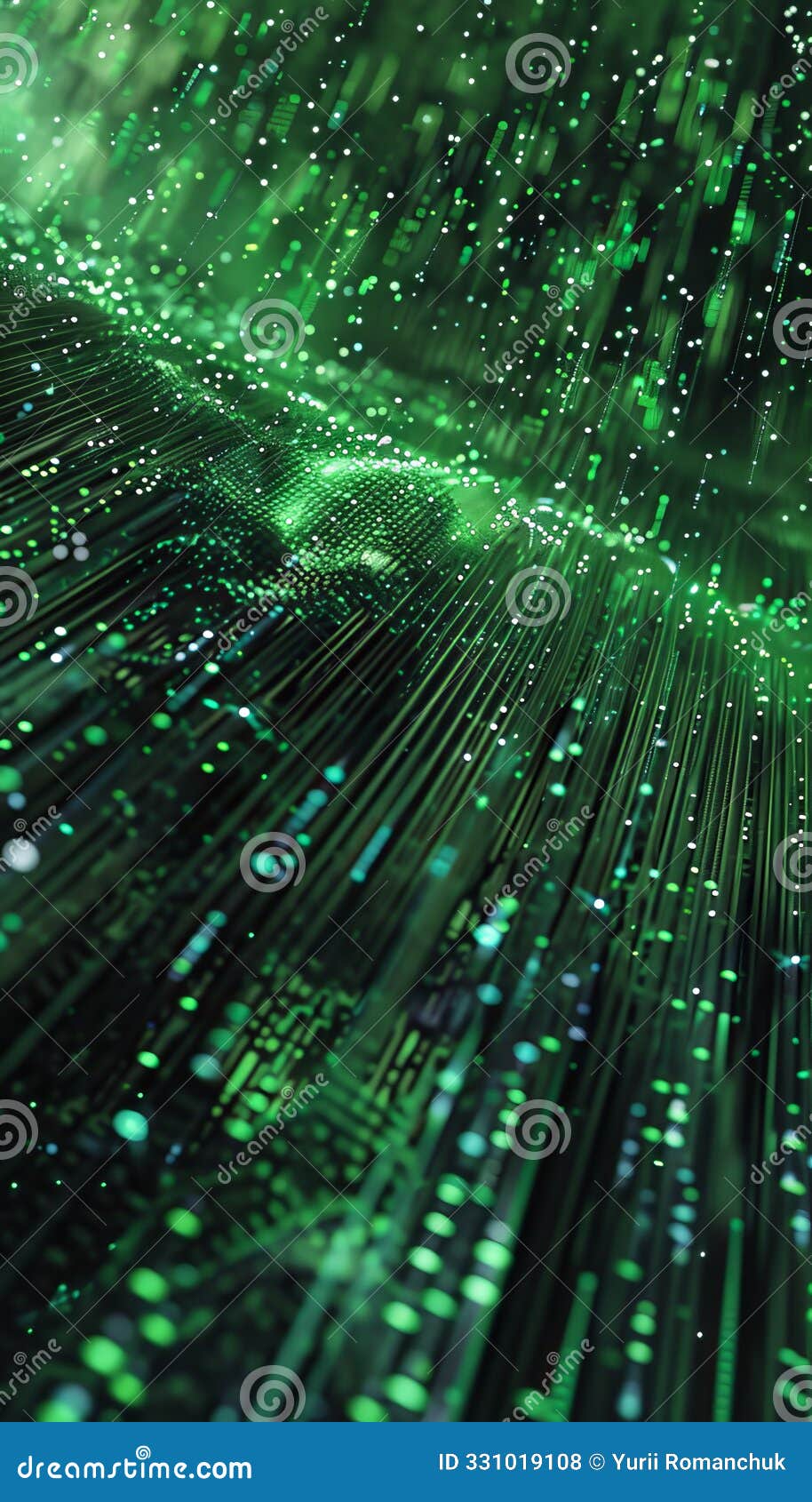 Green Data Cascade with Blinking Pixel Allegory of Information Overload ...