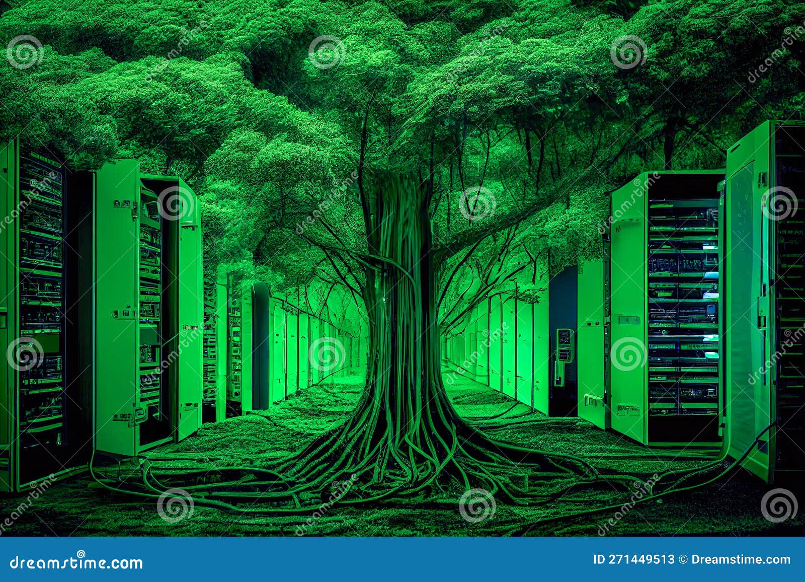 Green Data Center Integrated into the Forest. Generative AI, Generative ...