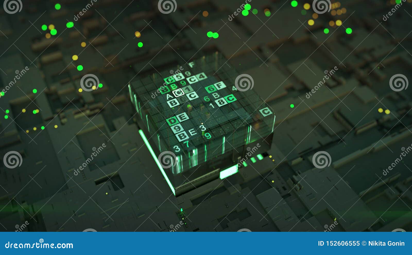 Green Data Encoding Process 3D Rendering Illustration Stock ...