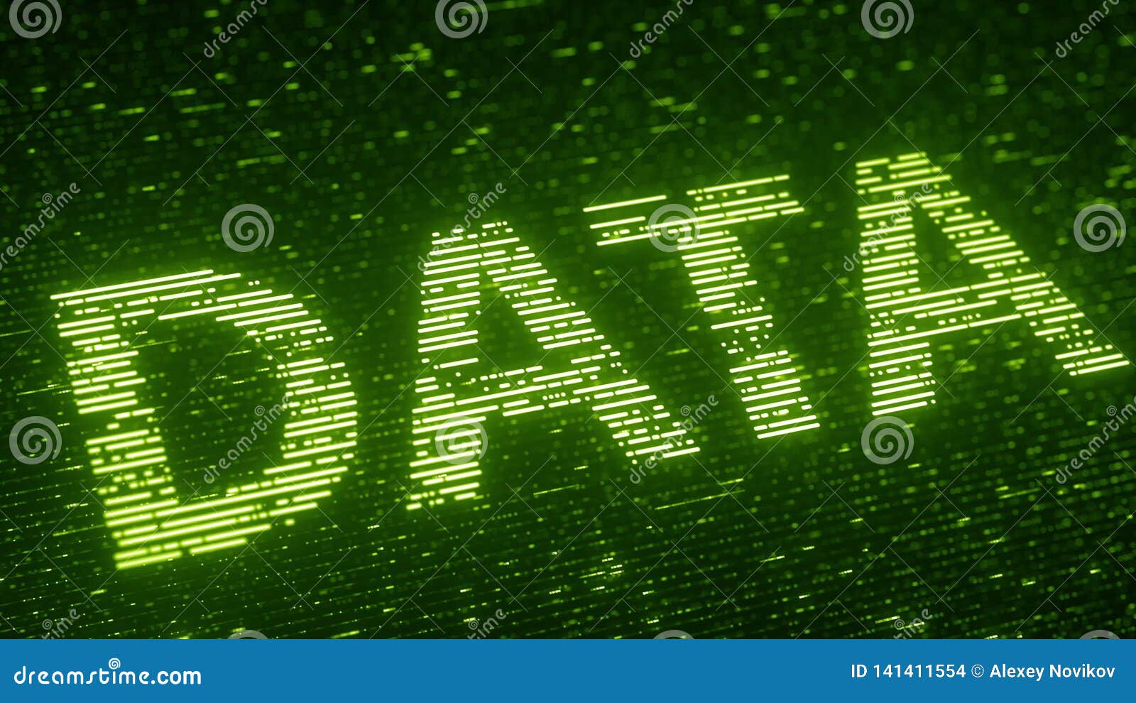 Green DATA Word Made with Flying Luminescent Particles. Information ...