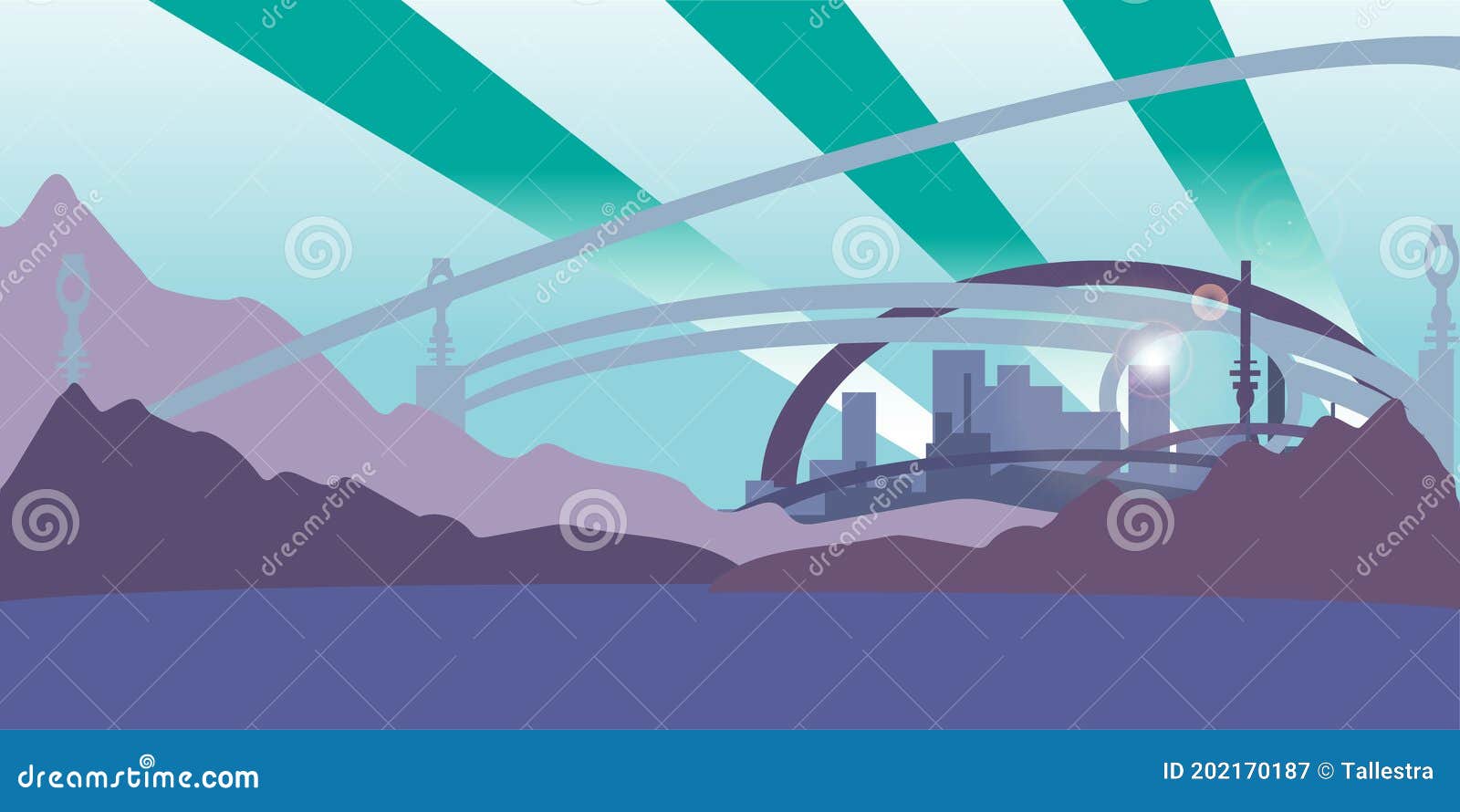Spaceport Of Future Cartoon Vector Illustration. Spaceships, Launching ...