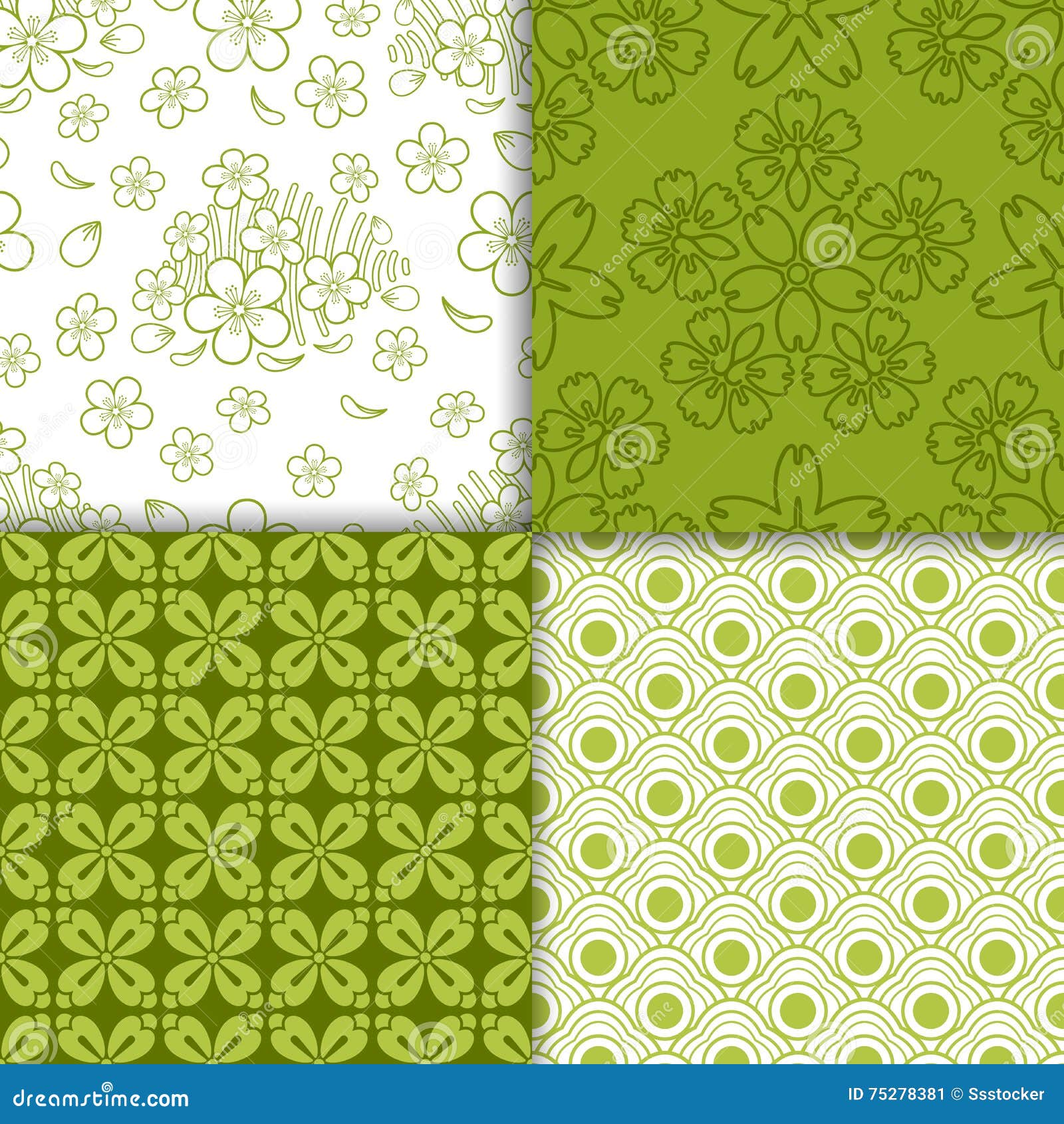Green Decorative Floral Wallpaper Pattern Set Stock Vector ...