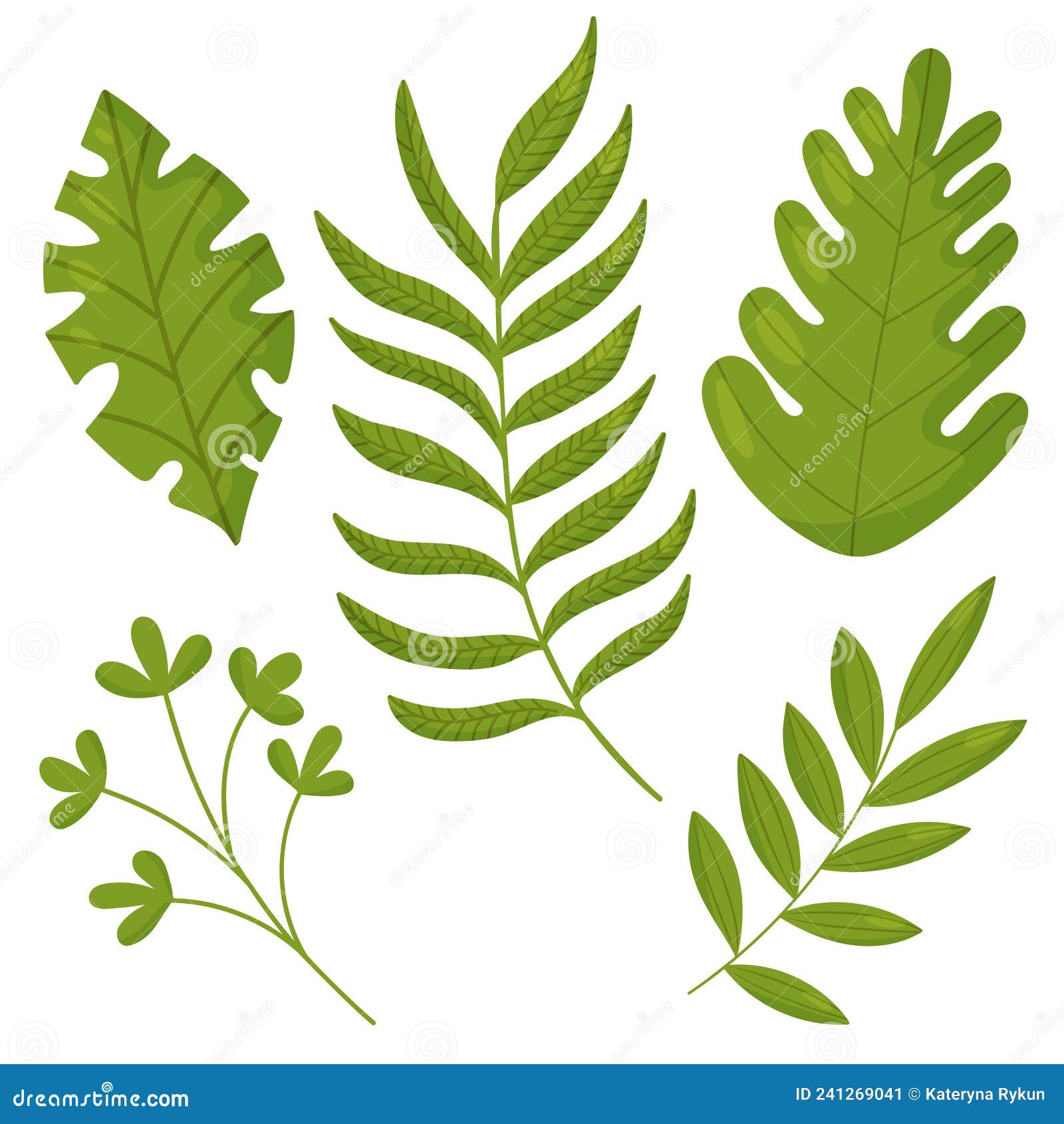 Green Decorative Leaves on White Background. Flat Style Vector ...