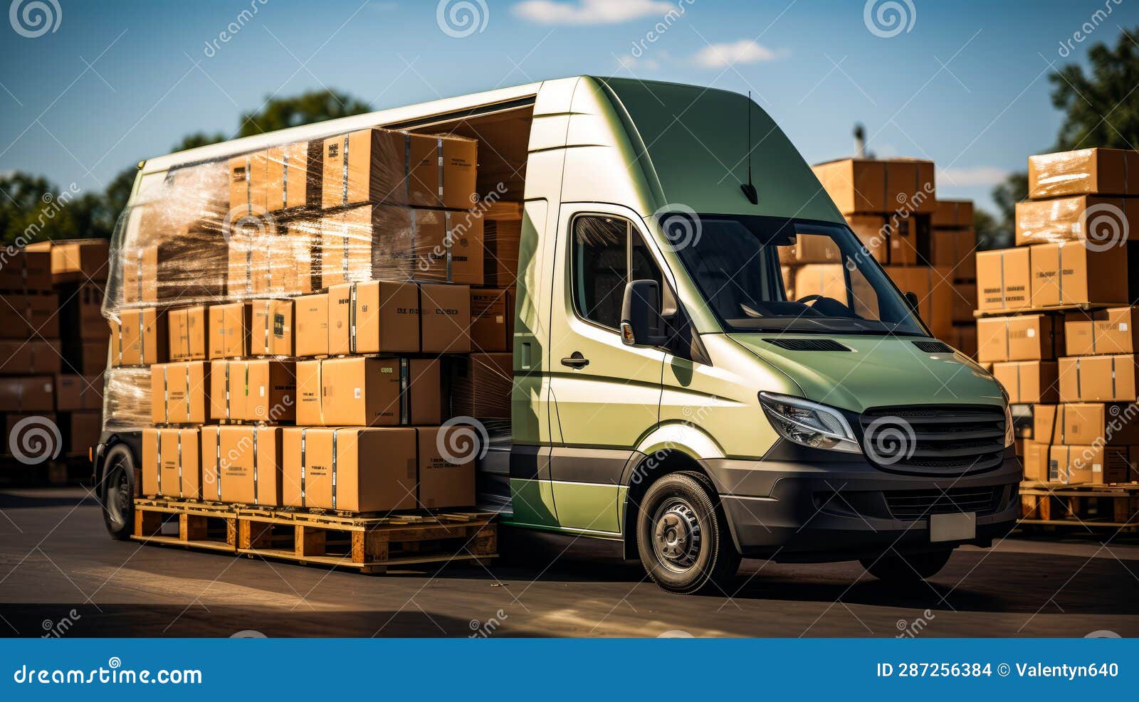 Green Delivery Truck with Boxes on the Back of it. Generative AI Stock ...