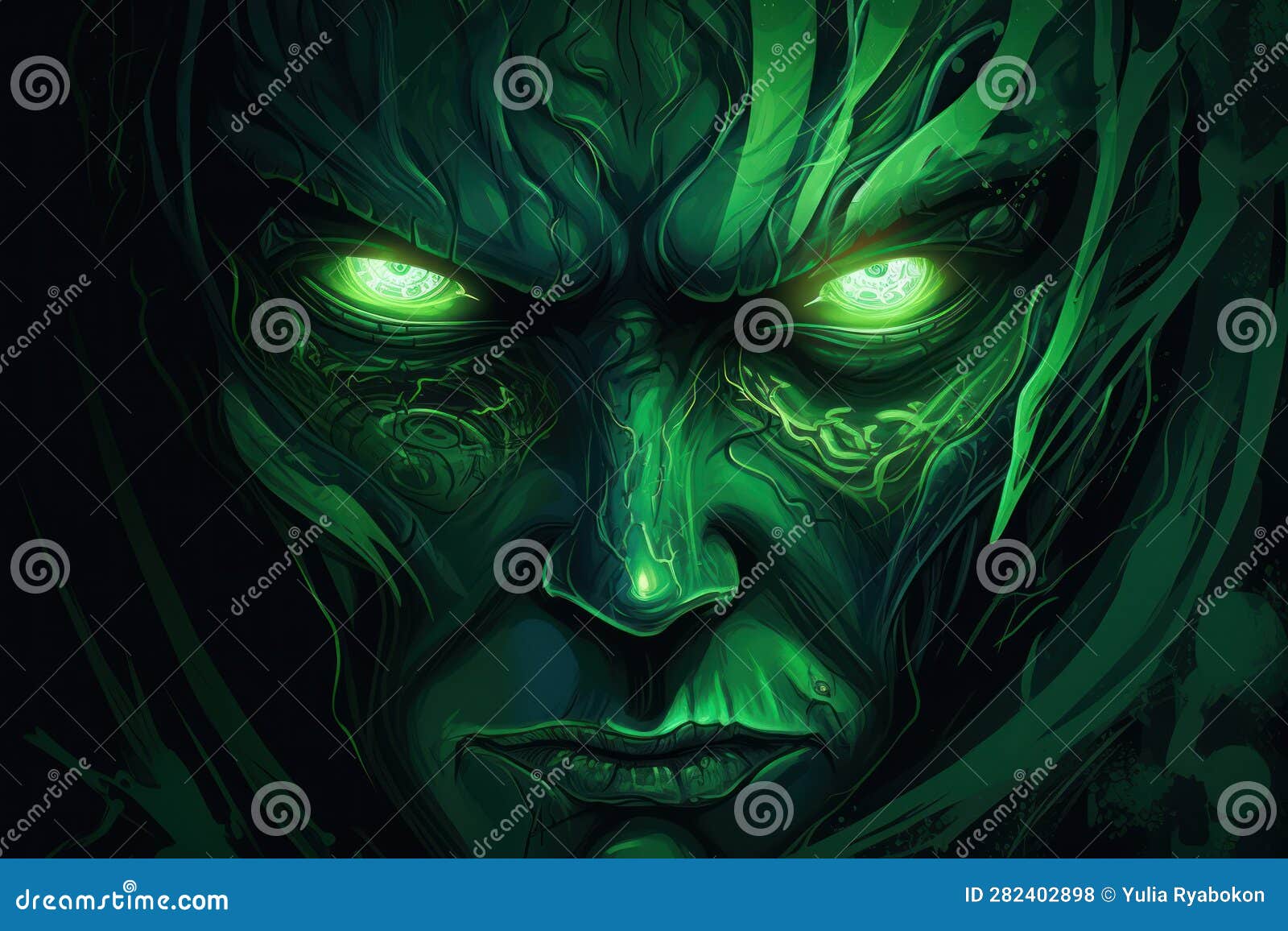 Green Demon Face Eyes. Generate Ai Stock Illustration - Illustration of ...