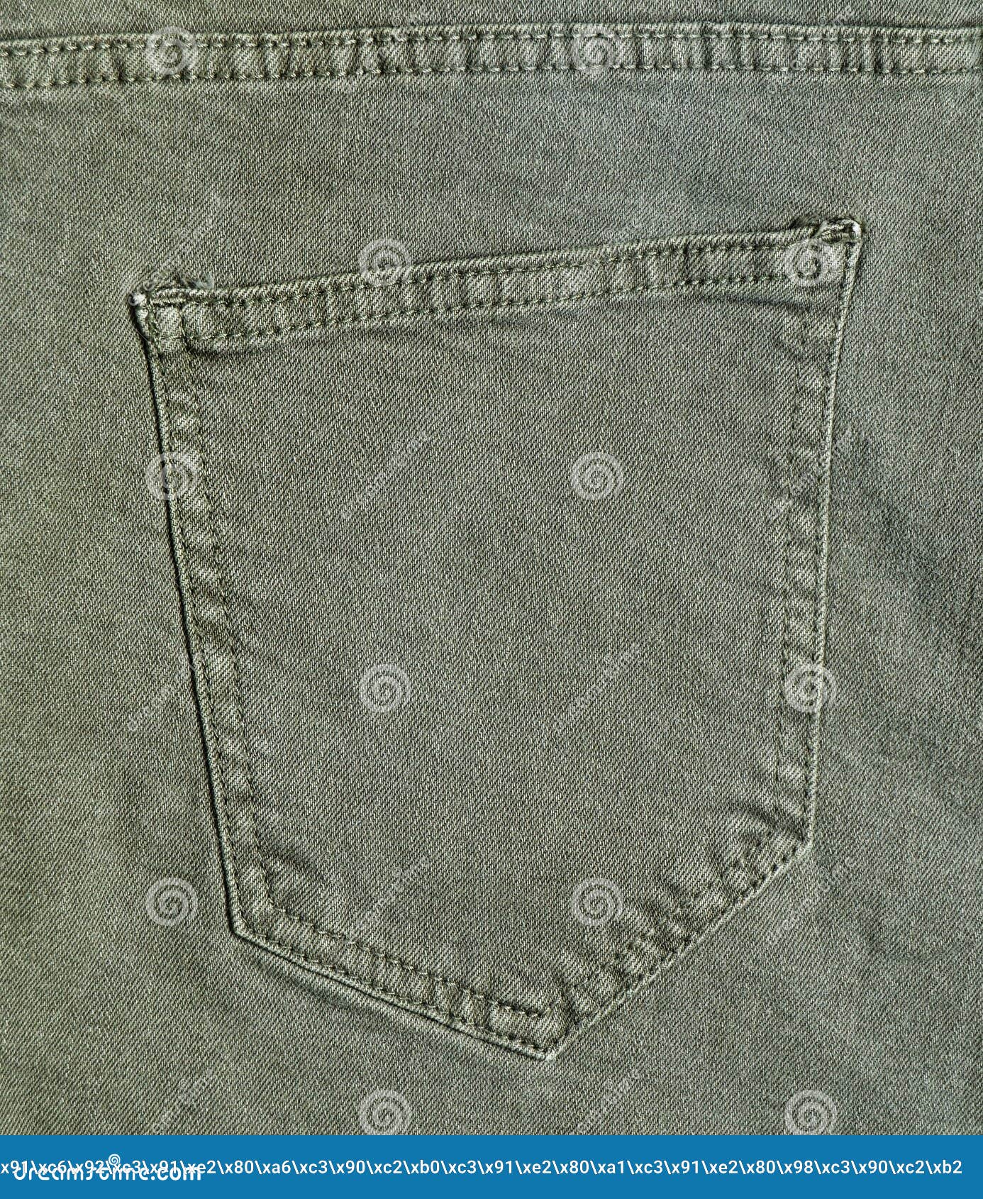 Green Denim Texture. Back Pocket of the Jeans Stock Photo - Image of ...