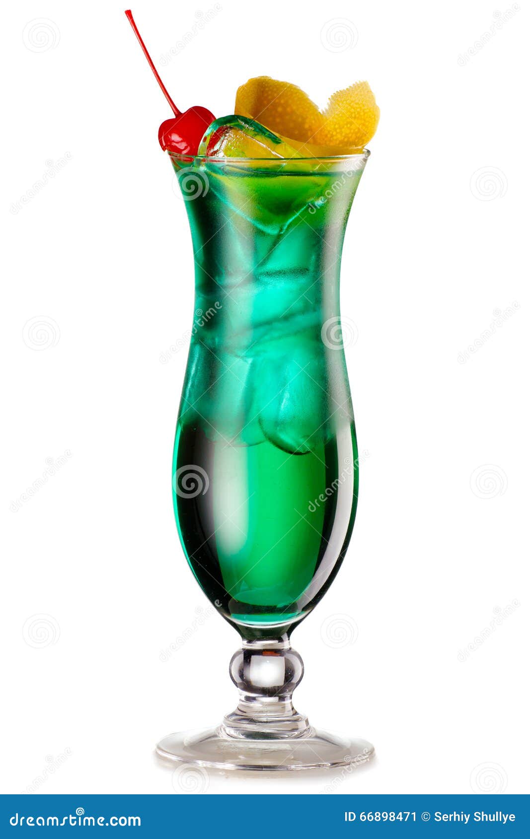 Green Devil Cocktail with a Slice of Lemon and Cherry Isolated Stock ...