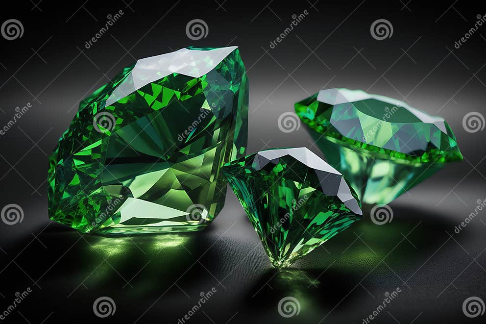 Green Diamonds on a Black Background. 3d Rendering. Computer Digital ...