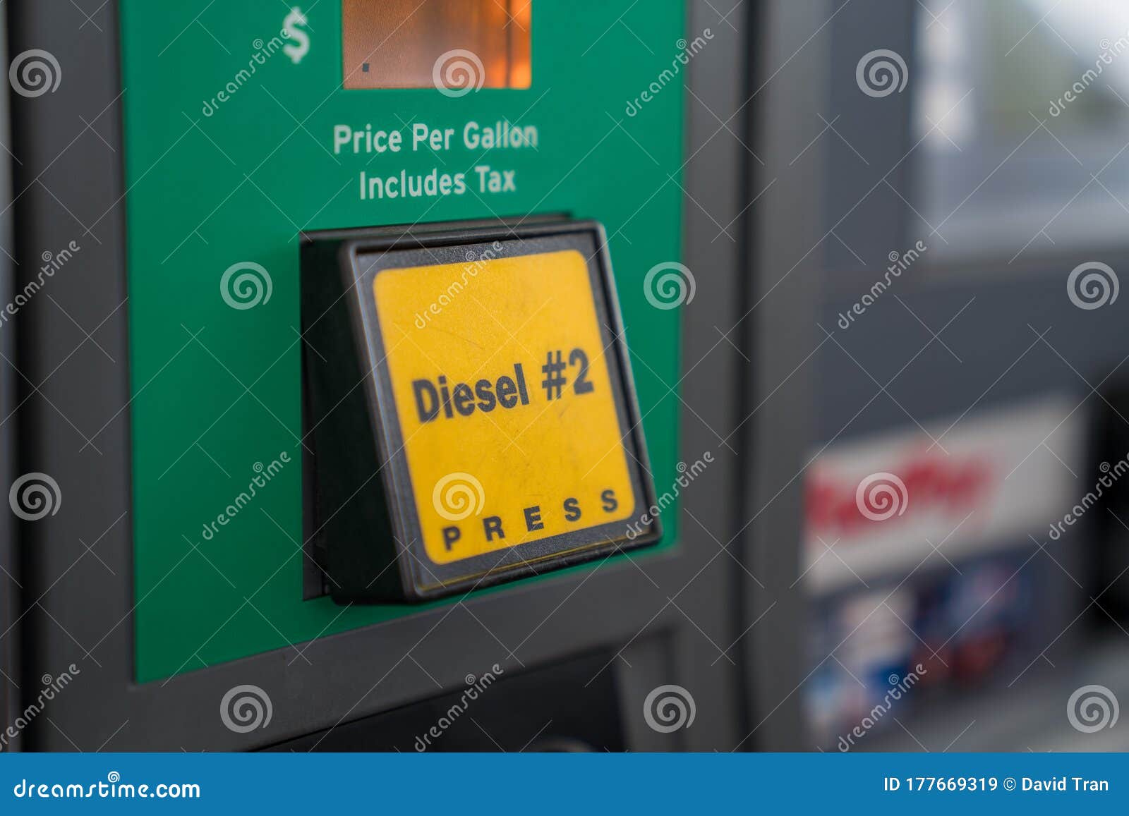 Green Diesel Fuel Button on Gas Pump at Gas Station Stock Image - Image ...