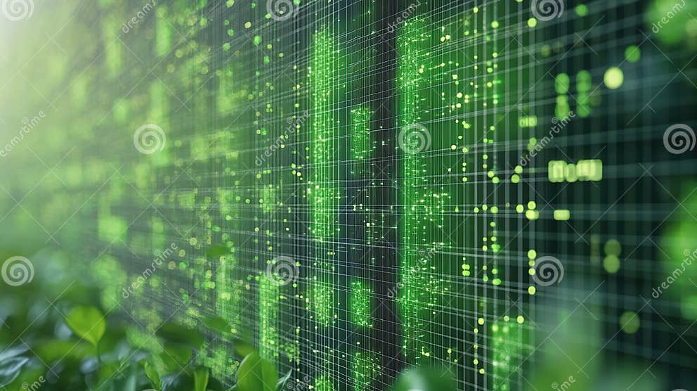 Green Digital Data Wall with Leaves Stock Illustration - Illustration ...