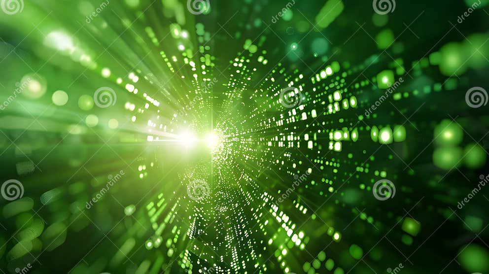 Green Digital Matrix with Light Beams and Glow Effects Stock ...