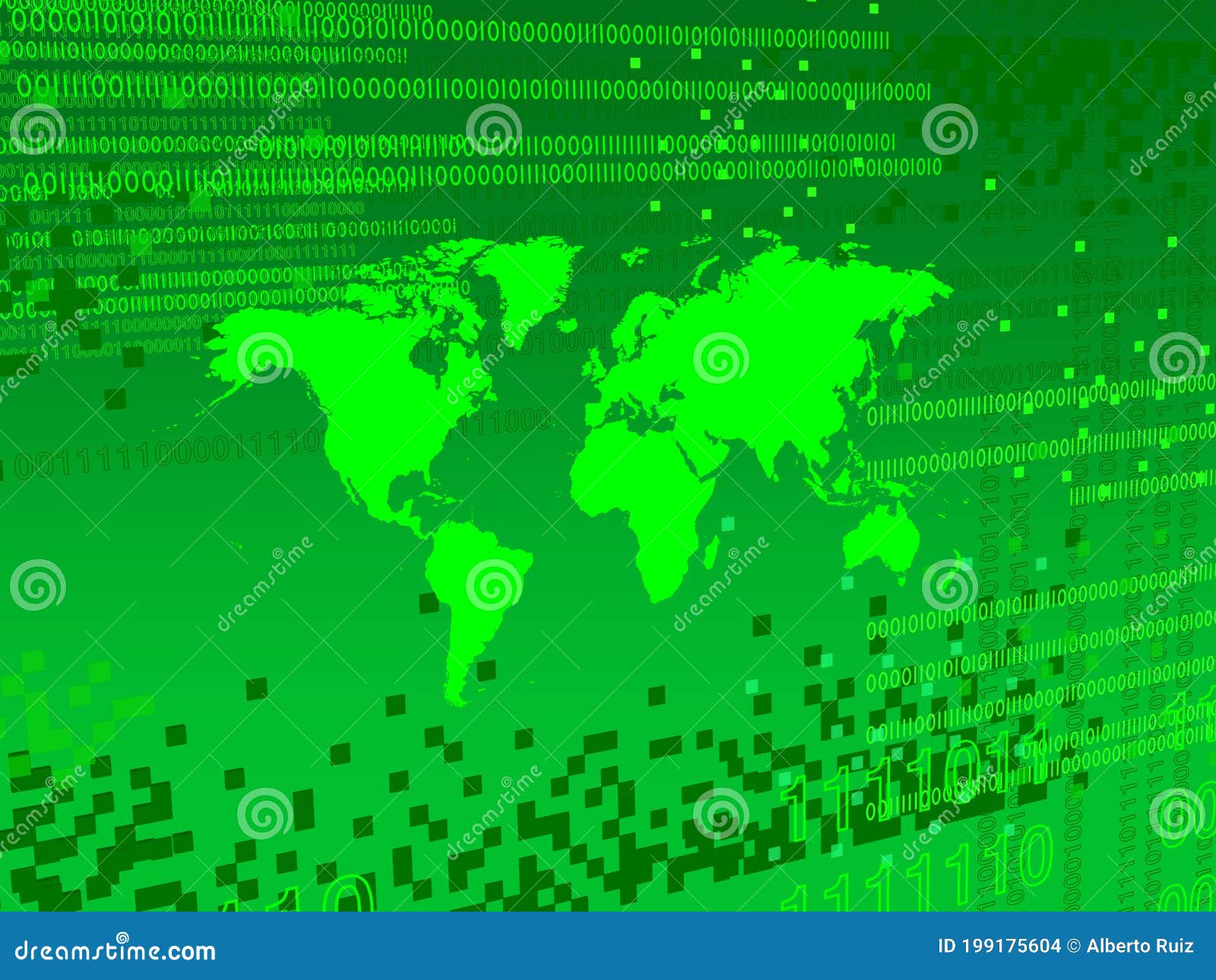 Green Digital Worlmap Background with Green Pixels Stock Illustration ...
