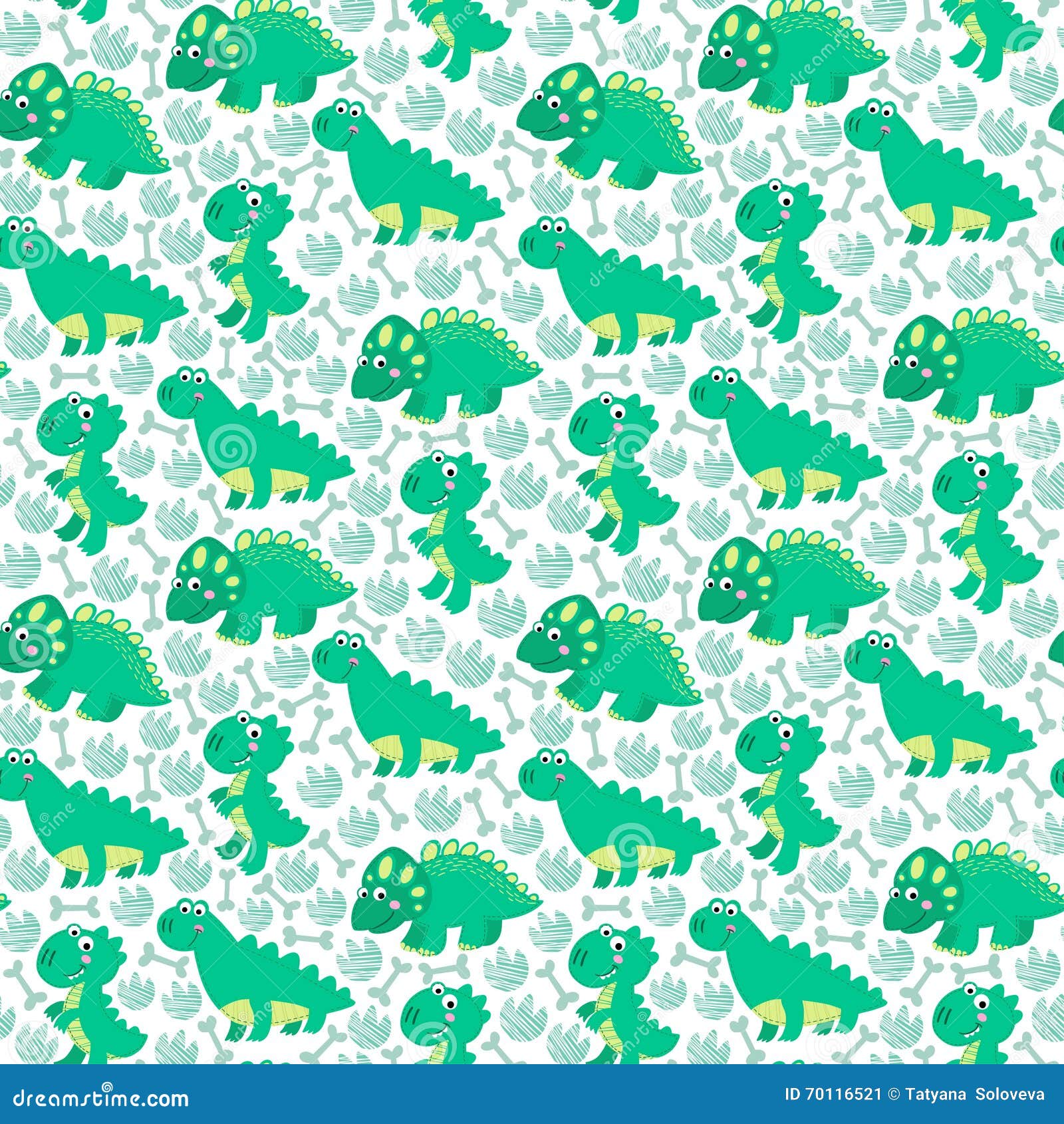 Green Dinosaur Seamless Pattern. Stock Illustration - Illustration of ...