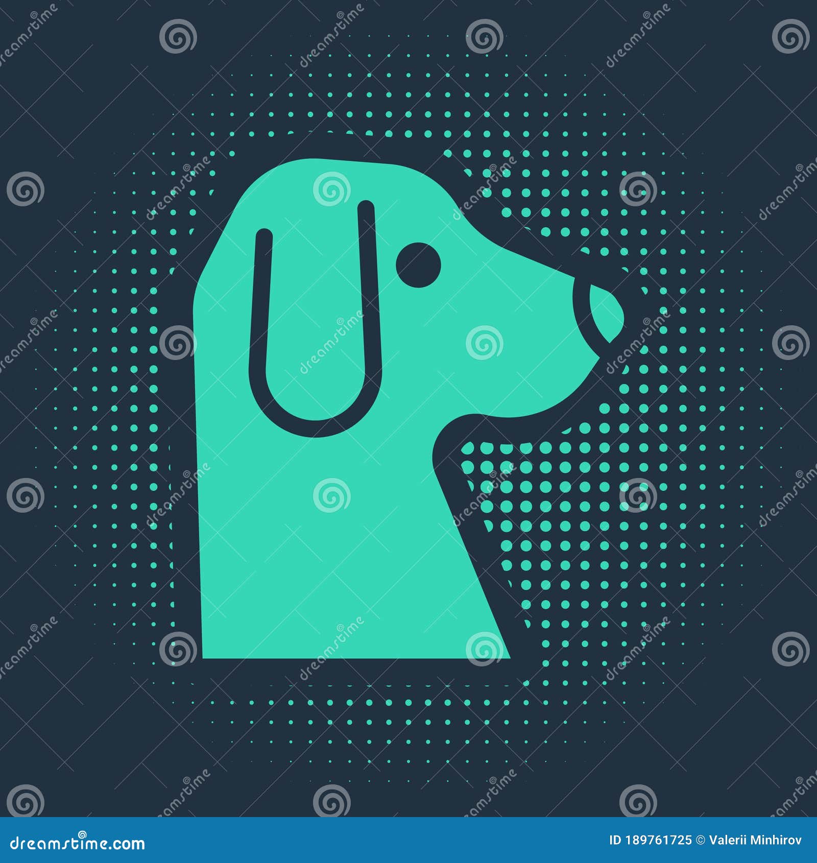 Green Dog Icon Isolated on Blue Background. Abstract Circle Random Dots ...