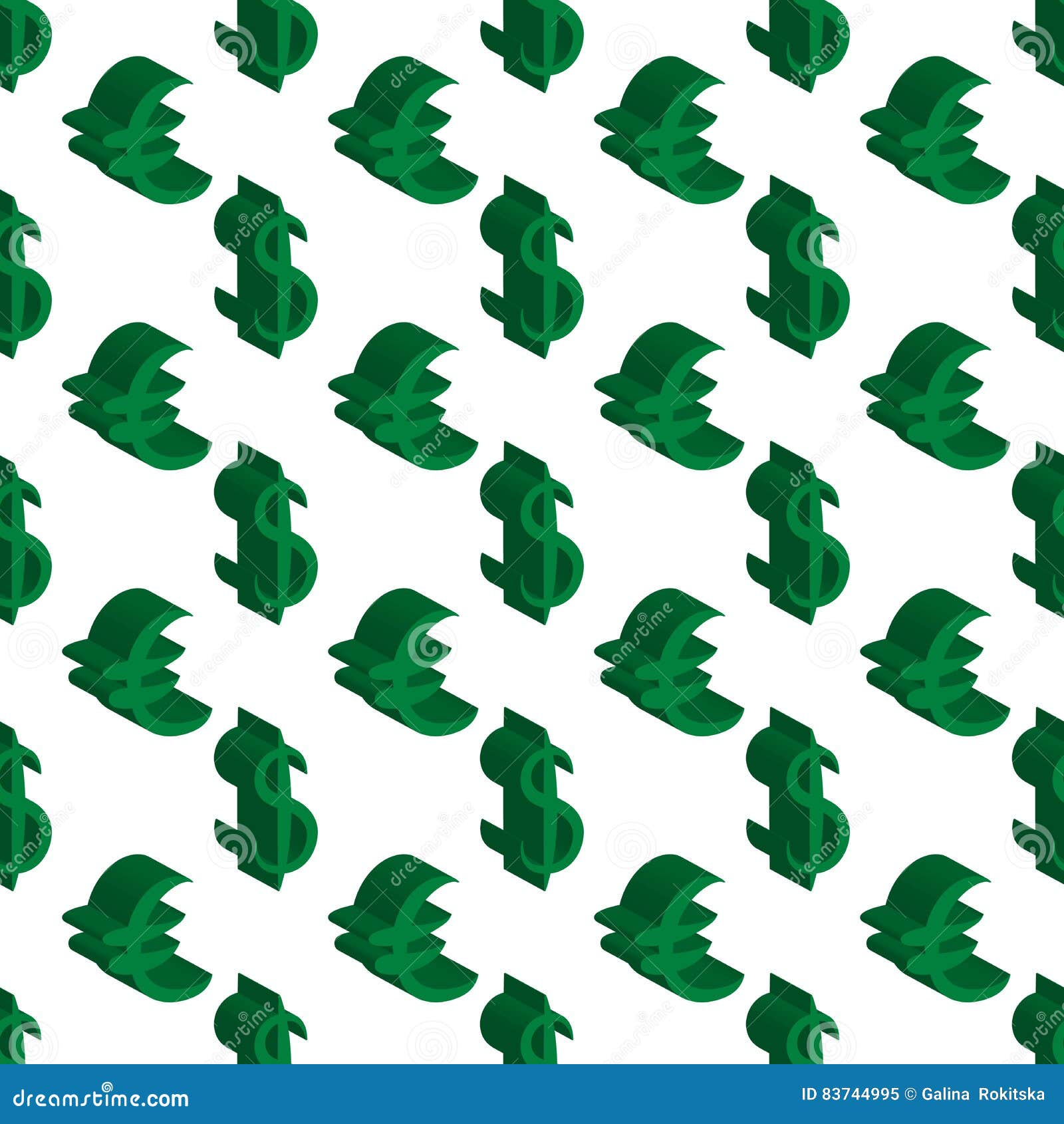 Green Dollar and Euro Money Small Sizes. Seamless Pattern. Vector ...