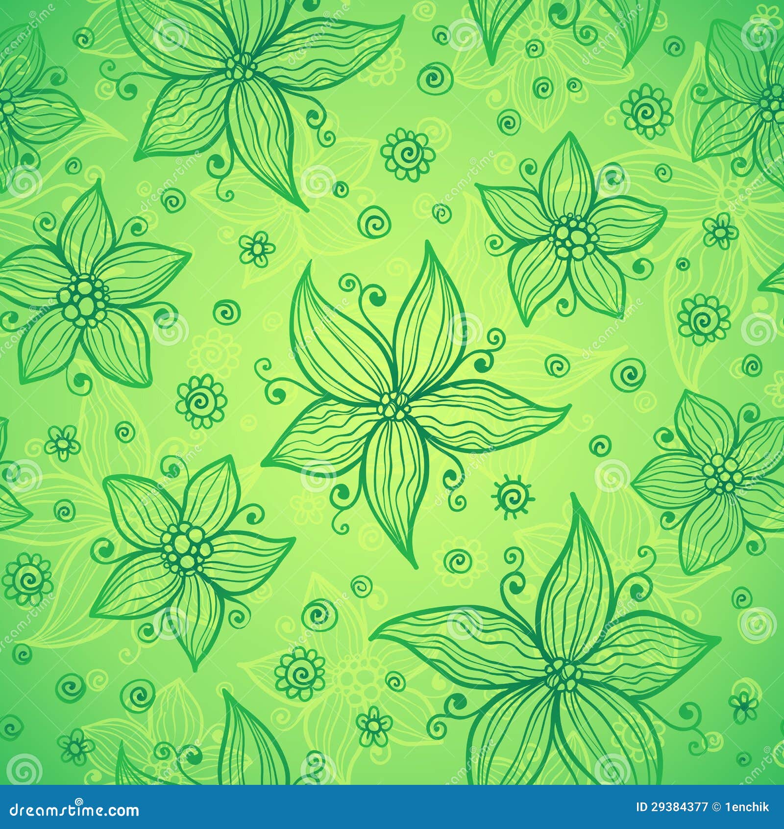 Green Doodle Flowers Vector Seamless Pattern Stock Vector ...