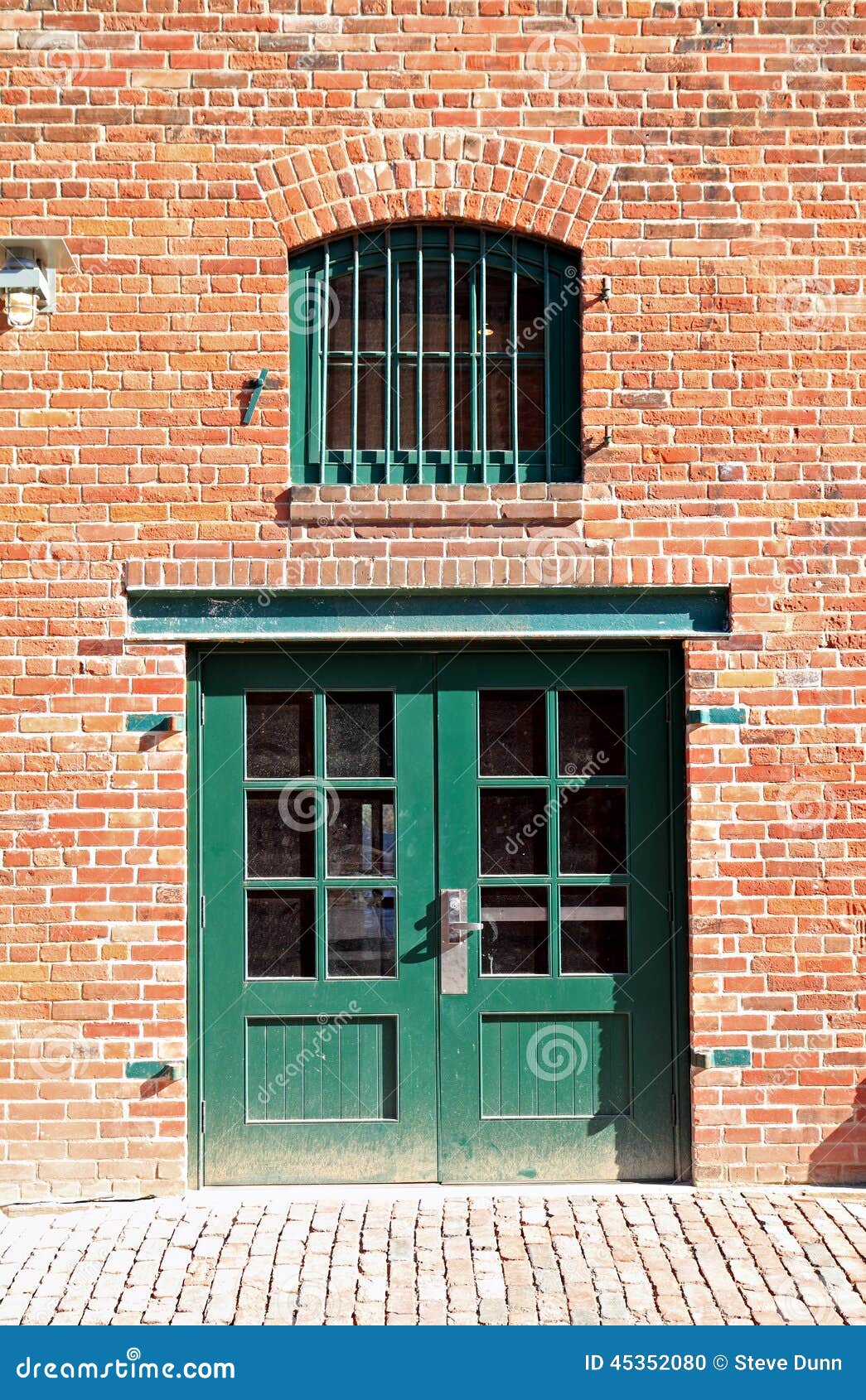 Green Door and Window in Brick Wall Stock Photo - Image of wall ...