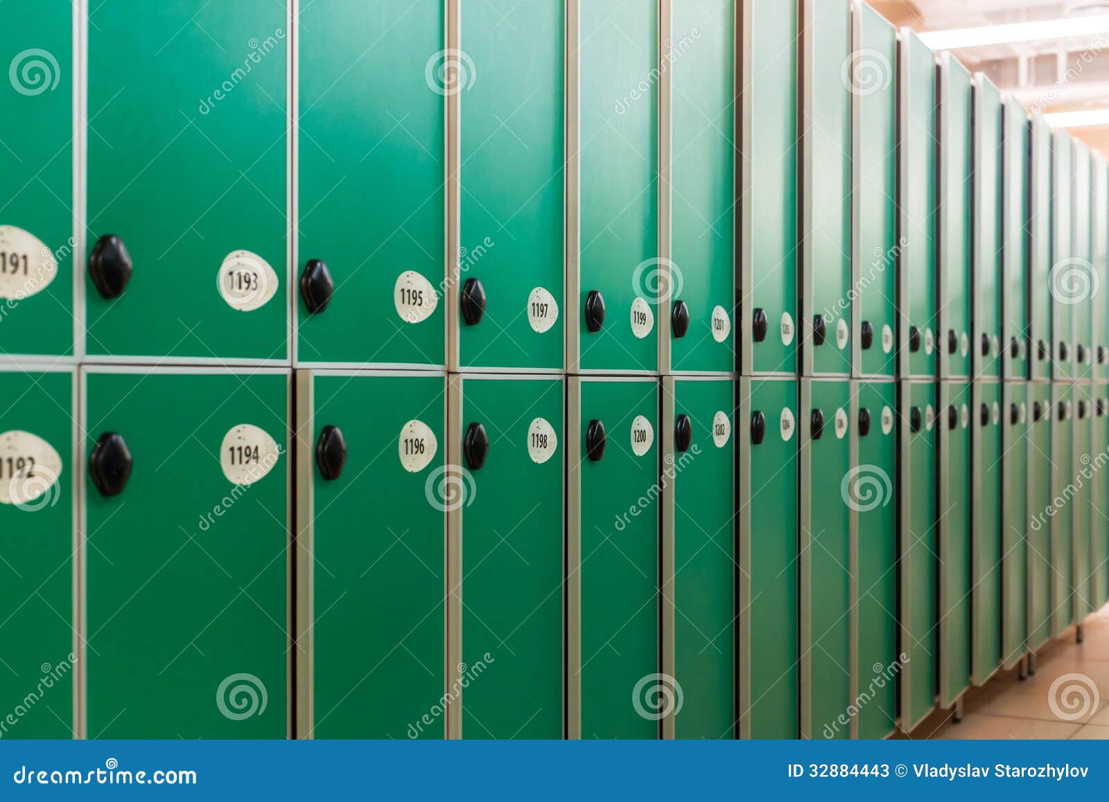 Green Doors with Numbers and Locks Stock Image - Image of metal, back ...
