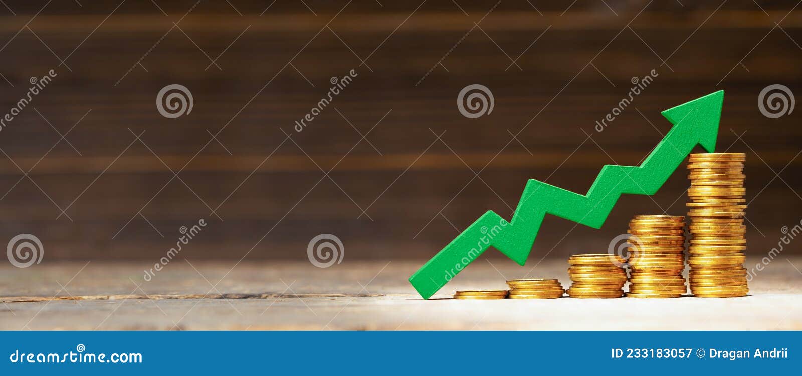 Green Down Arrow. Stack of Gold Coins, Steps Up. Making Money Concept ...