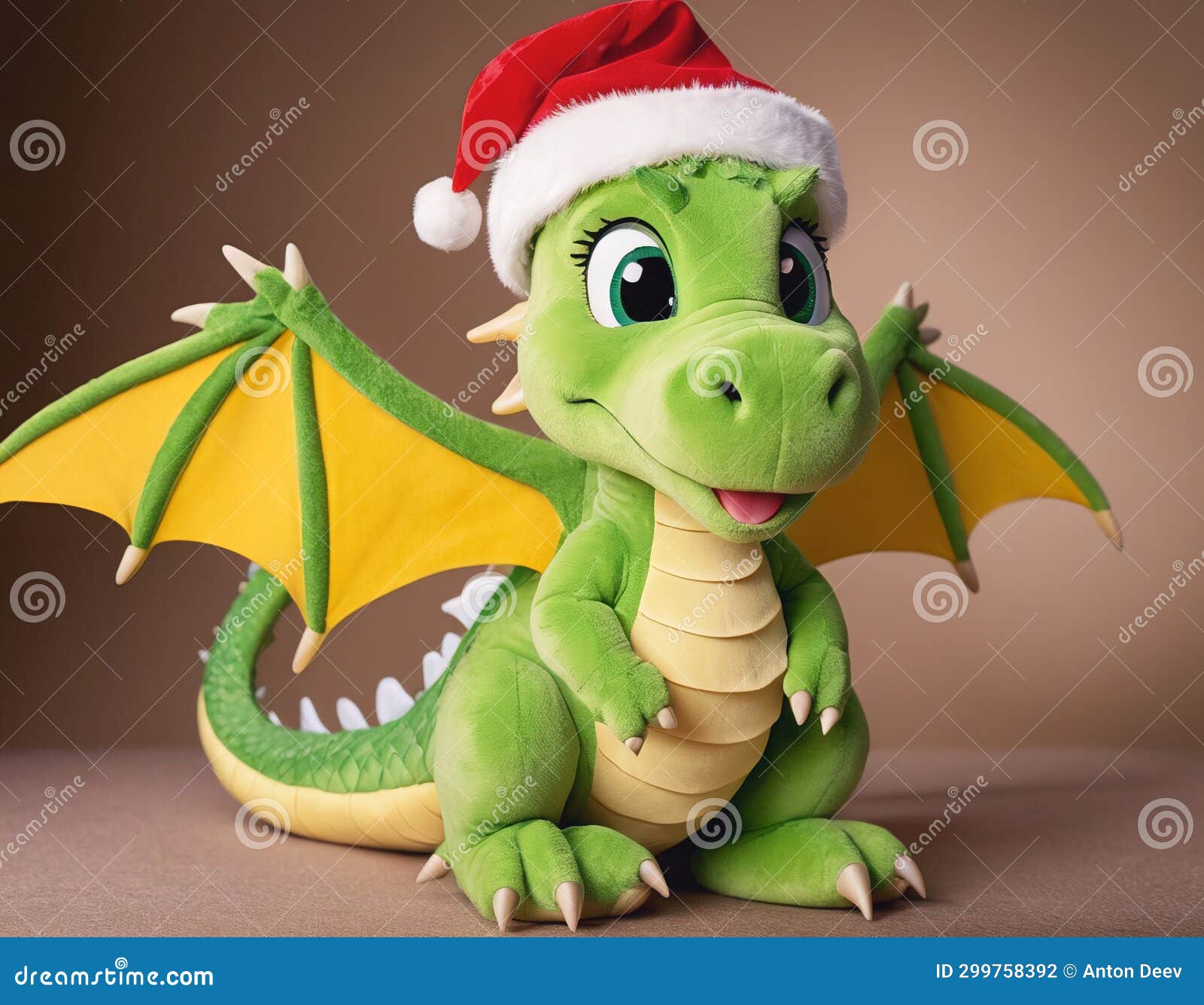 The Green Dragon in Santa Claus Hat Stock Photo - Image of monster ...