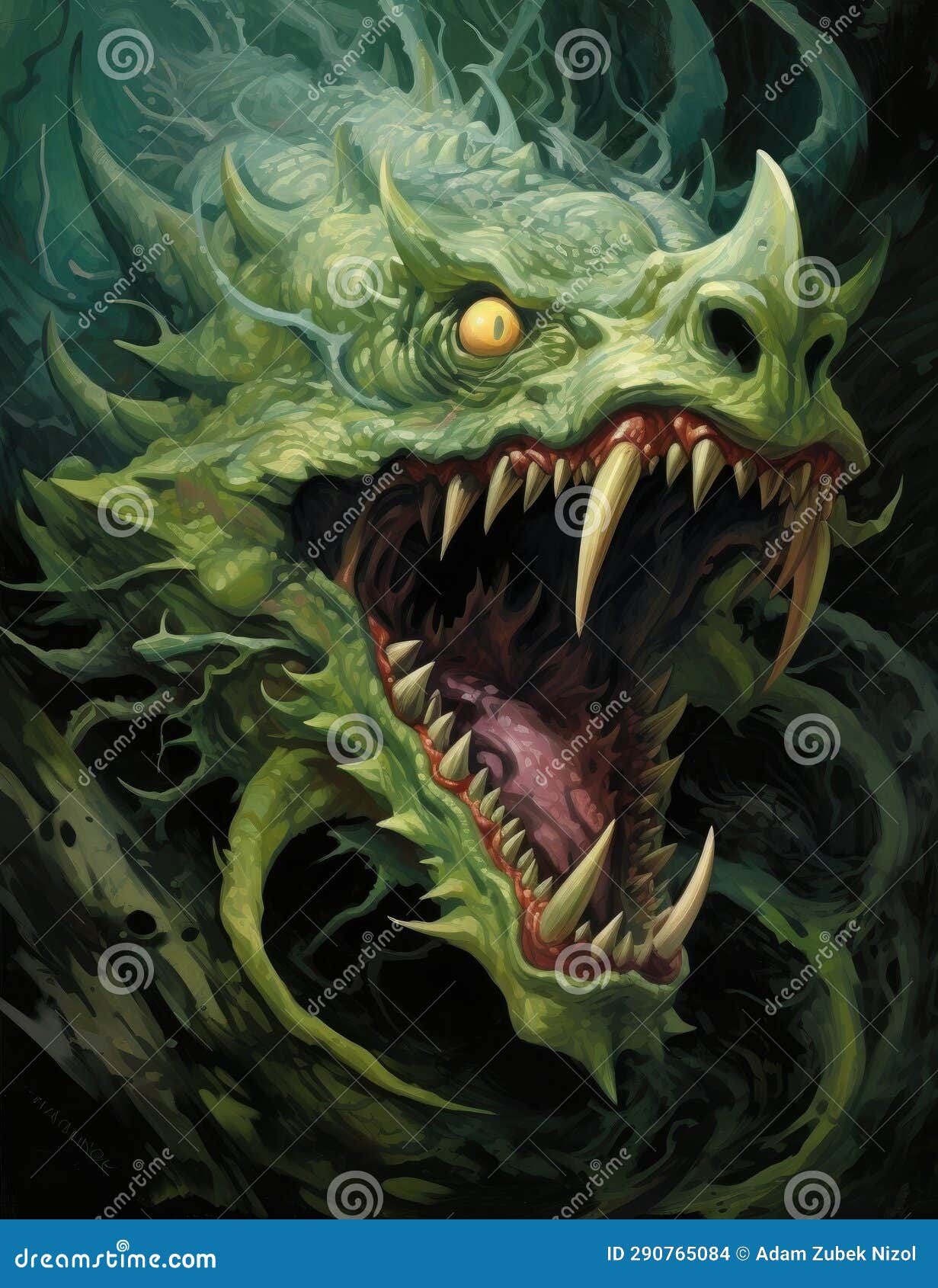 A Green Dragon with Sharp Teeth Stock Illustration - Illustration of ...