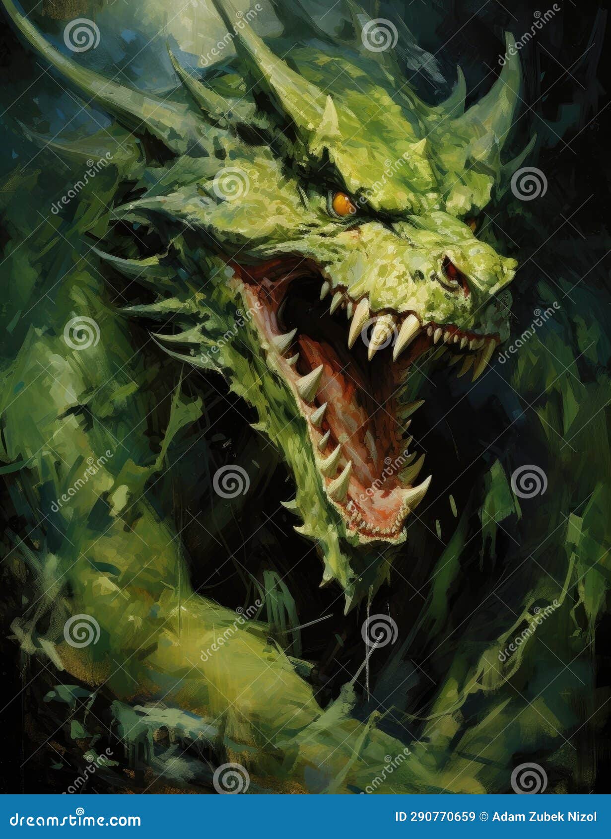 A Green Dragon with Sharp Teeth Stock Illustration - Illustration of ...