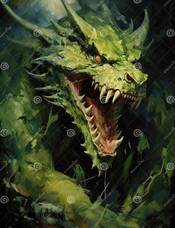 A Green Dragon with Sharp Teeth Stock Illustration - Illustration of ...
