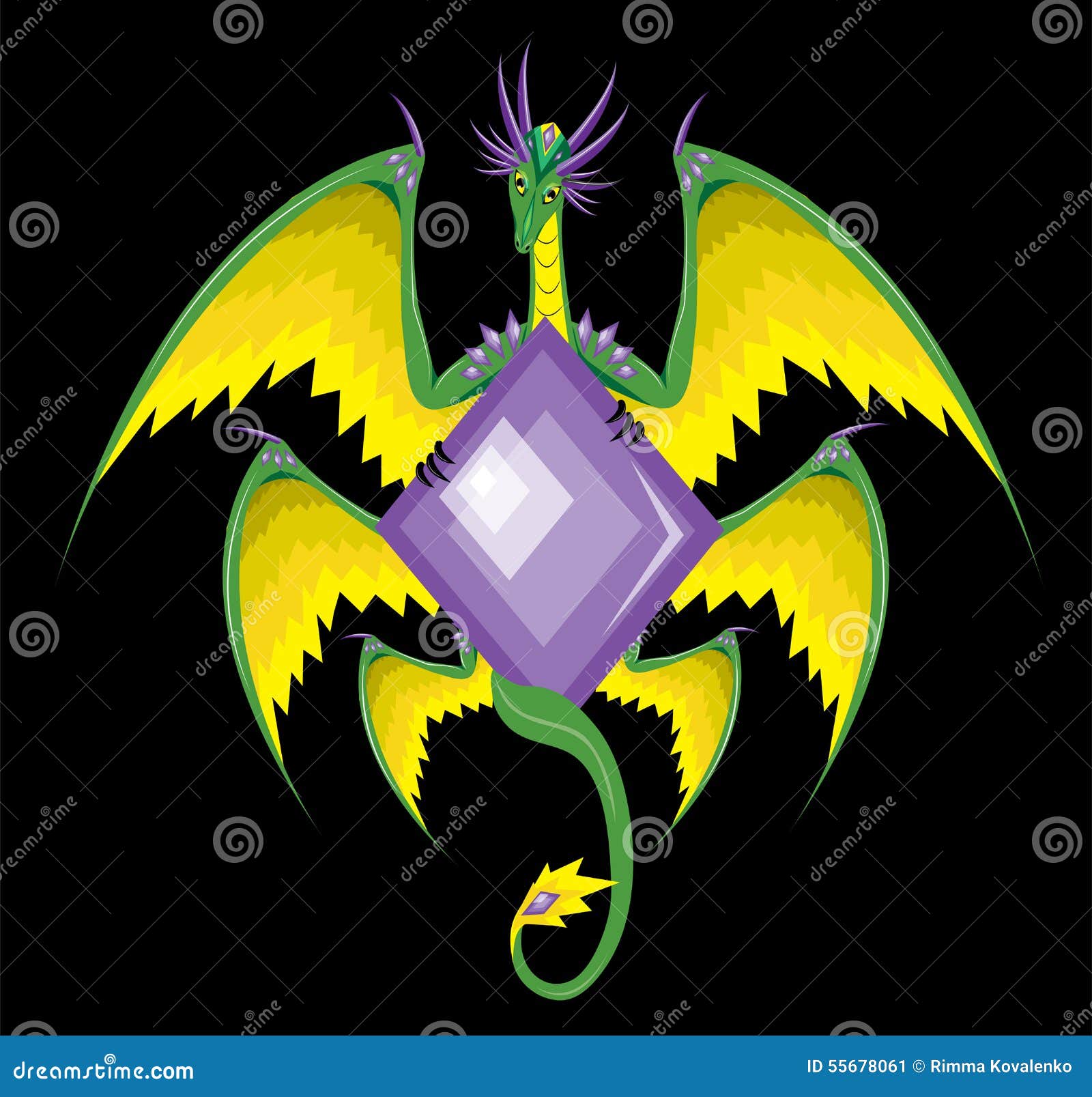 Green Dragon with Six Wings Stock Vector - Illustration of violet ...