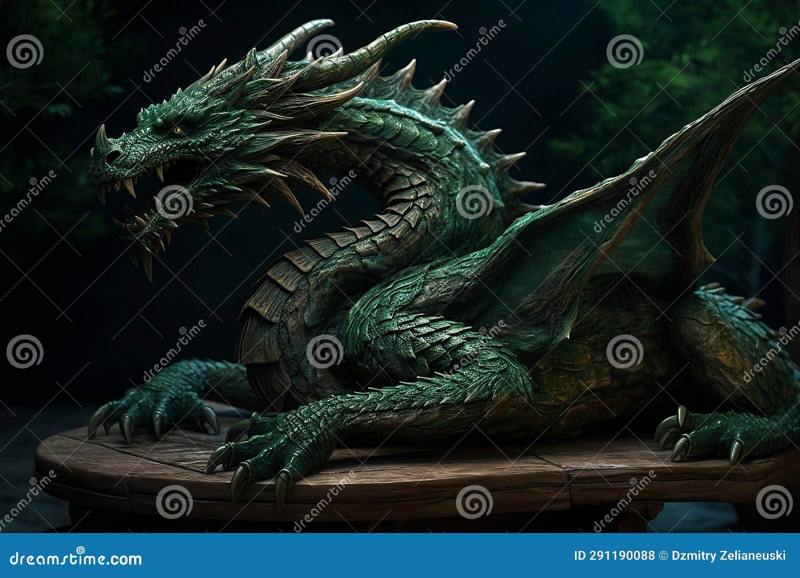 Green Dragon Statue. Generative AI. Stock Illustration - Illustration ...