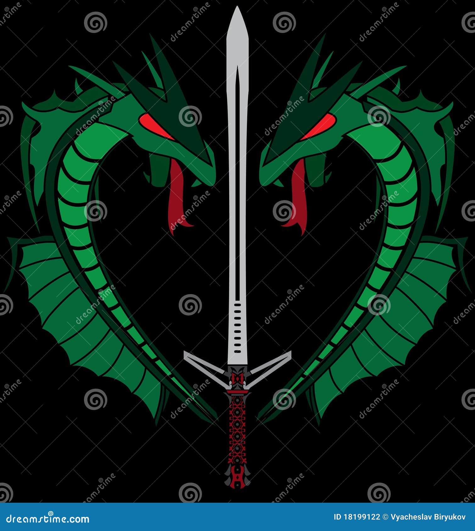 Stencil Of Dragons And Medieval Sword Royalty-Free Illustration ...