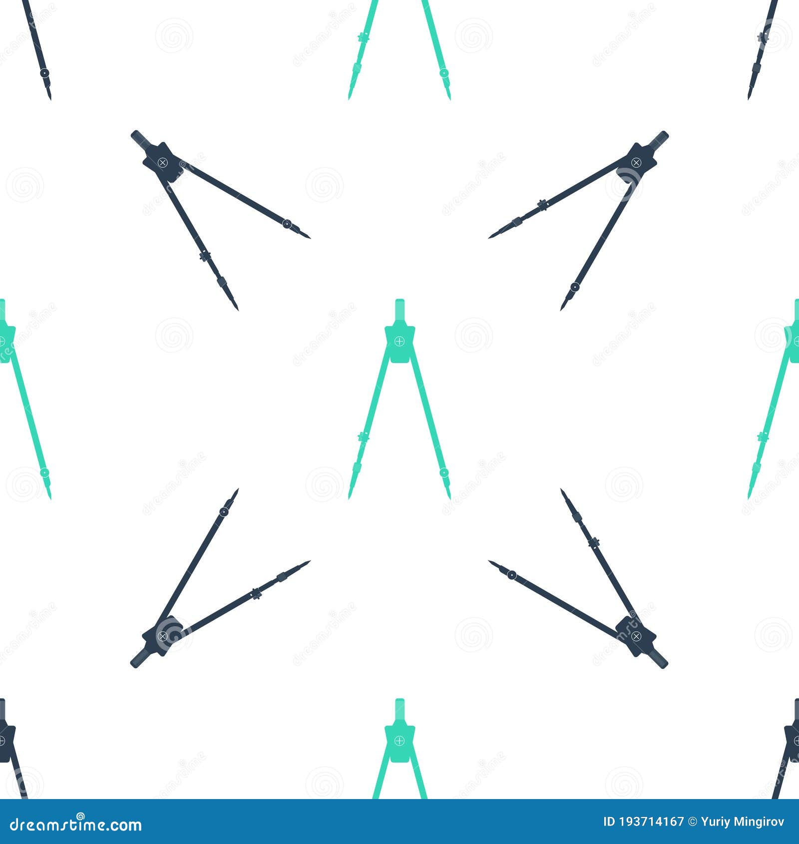 Green Drawing Compass Icon Isolated Seamless Pattern on White ...