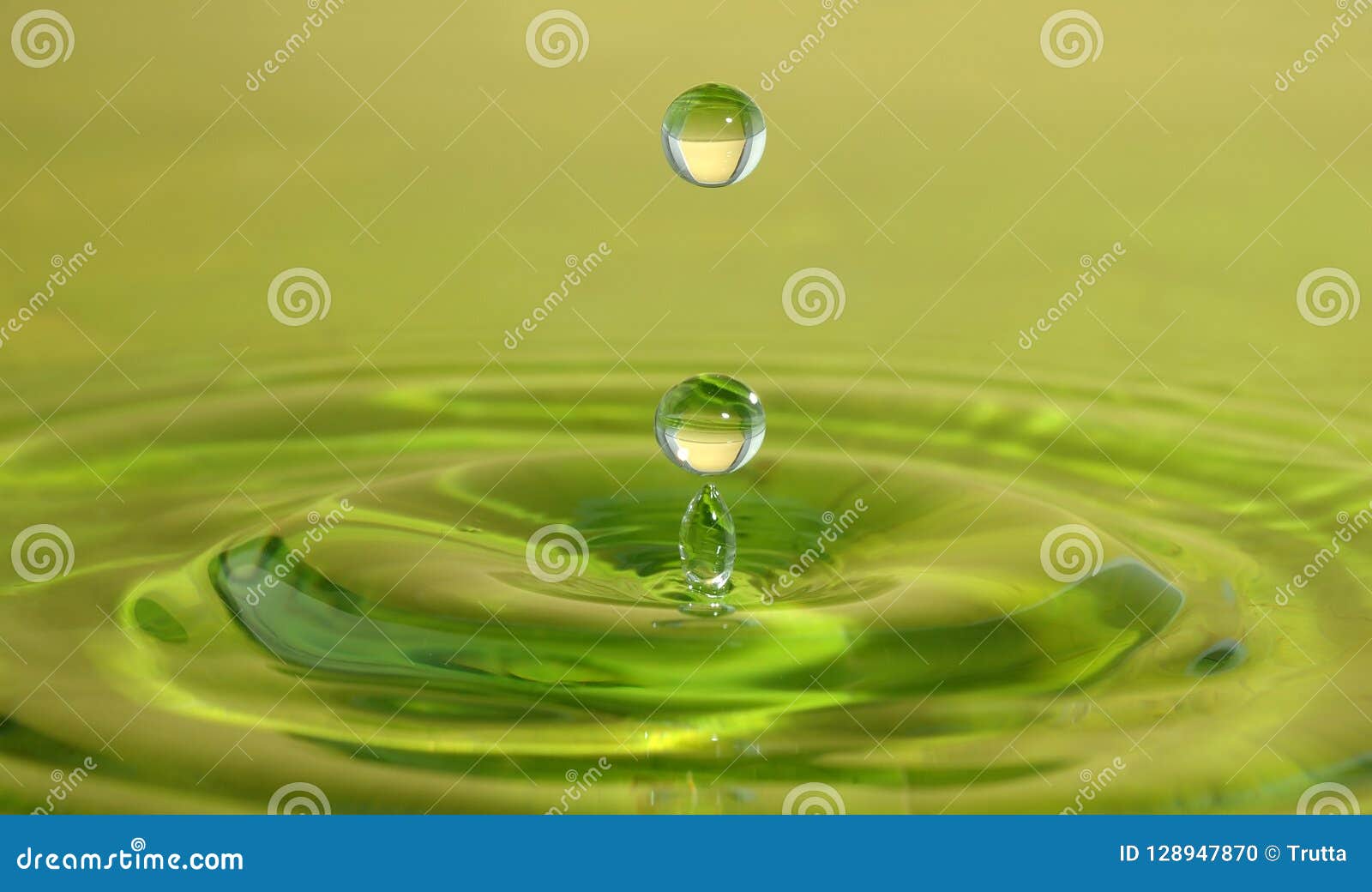 Green Drop Fall on Water Surface Stock Photo - Image of clear, surface ...