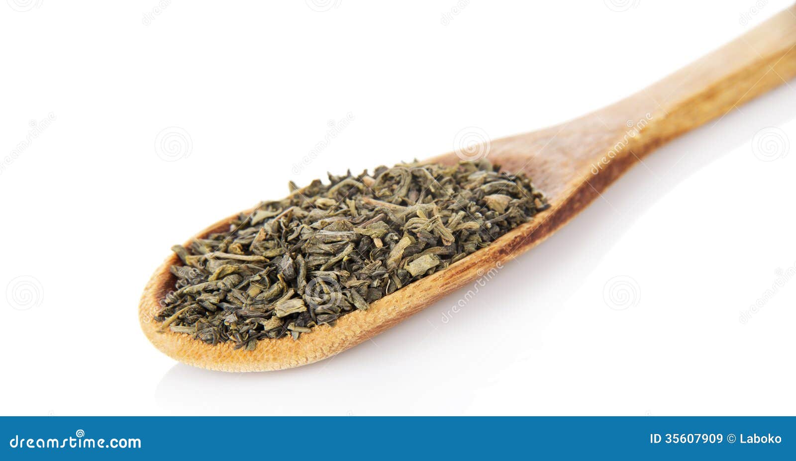 Green Dry Tea in a Wooden Spoon Stock Image - Image of traditional ...