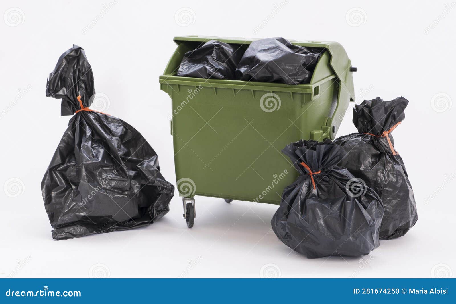 A green dust bin full. stock photo. Image of environment - 281674250
