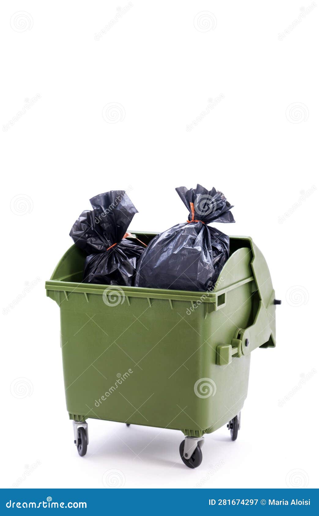 A green dust bin full. stock image. Image of container - 281674297