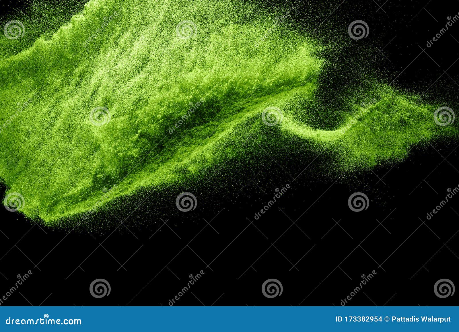 Green Dust Particles Explosion on Black Background. Powder Dust Splash ...