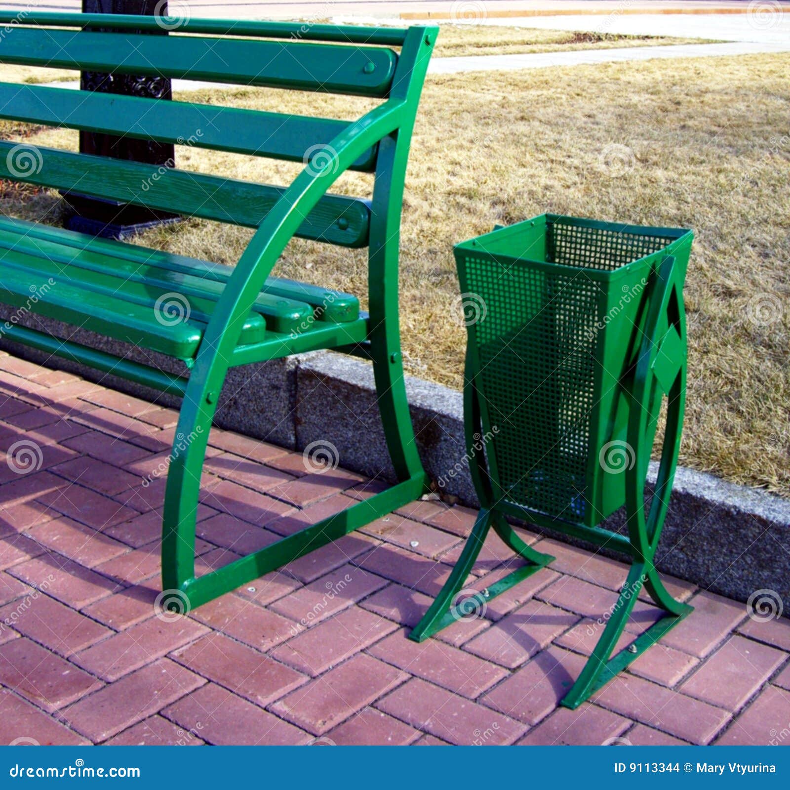 Green Dustbin and Bench stock photo. Image of rubbish - 9113344
