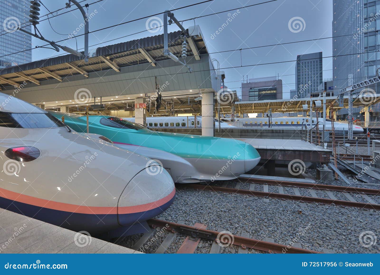 Green E5 Series and White E2 Series Bullet Trains Stock Photo - Image ...