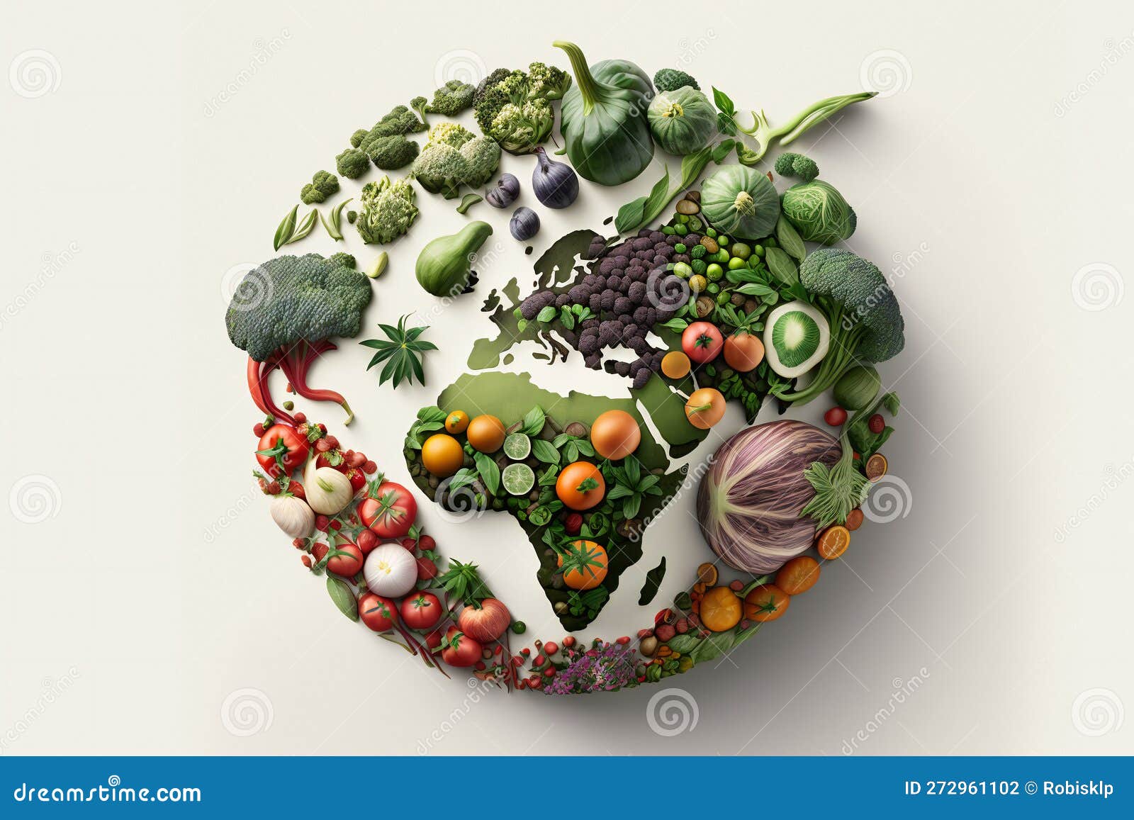 A Green Earth Concept with a Map of Vegetables Stock Illustration ...