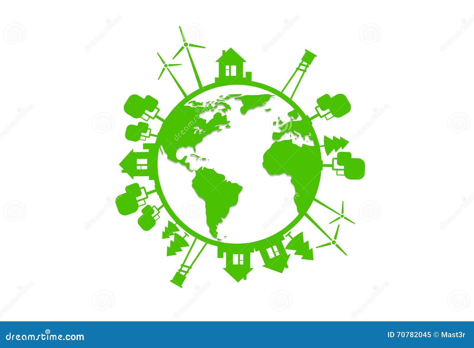 Green Earth Globe Silhouette Wind Turbine Stock Vector - Illustration ...