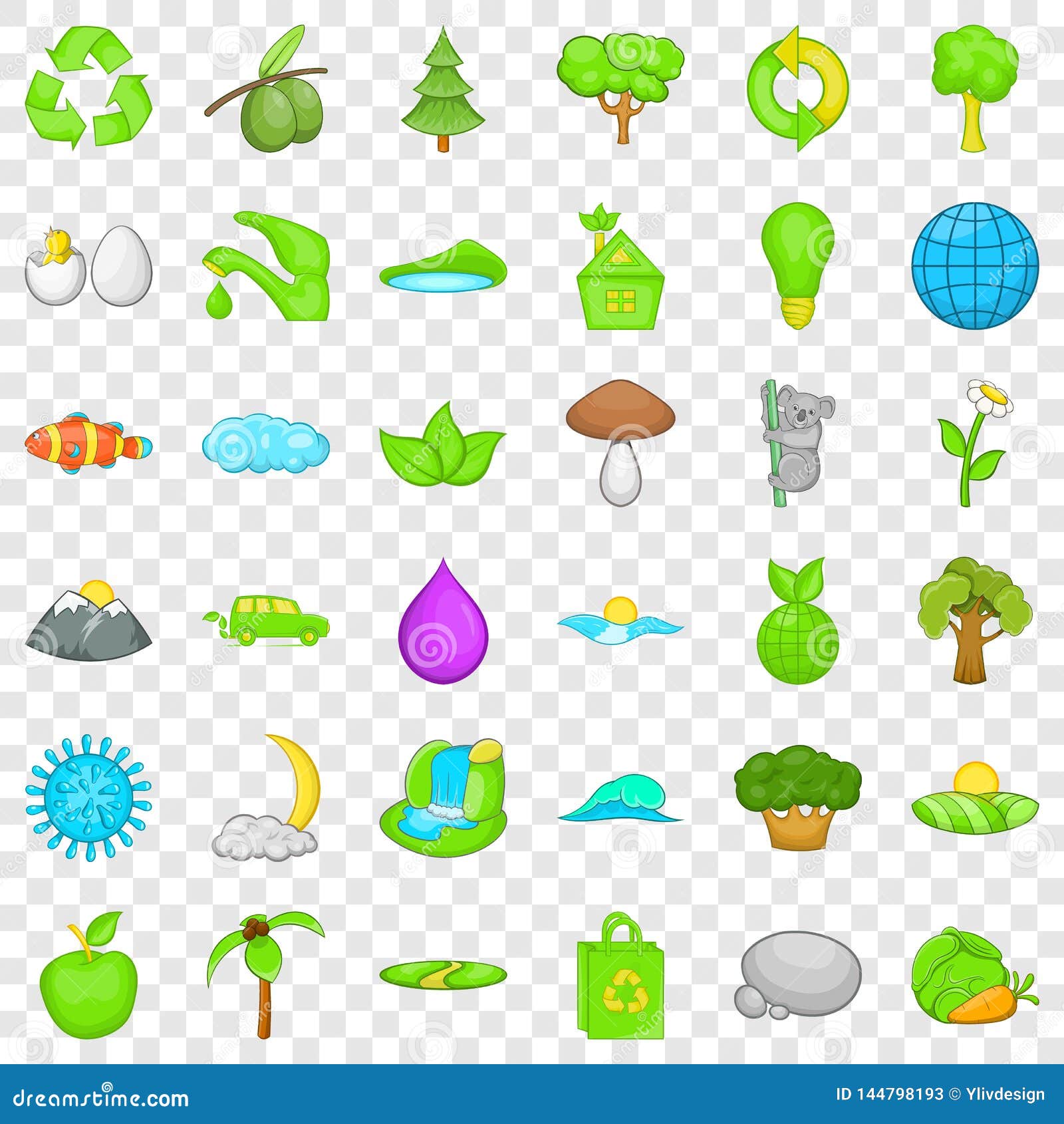 Green Earth Icons Set, Cartoon Style Stock Vector - Illustration of ...