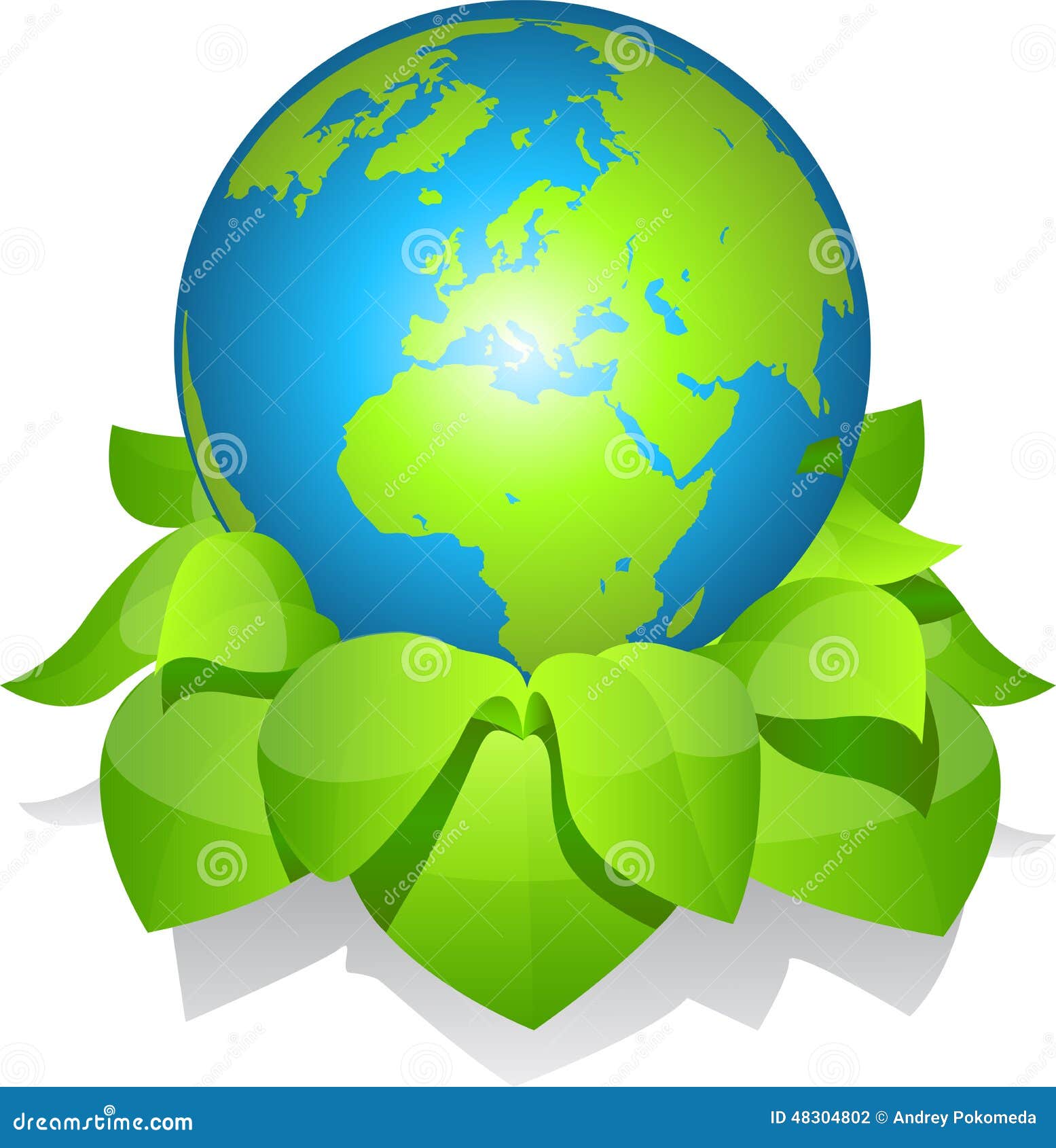 Green earth with leaves. stock vector. Illustration of globe - 48304802