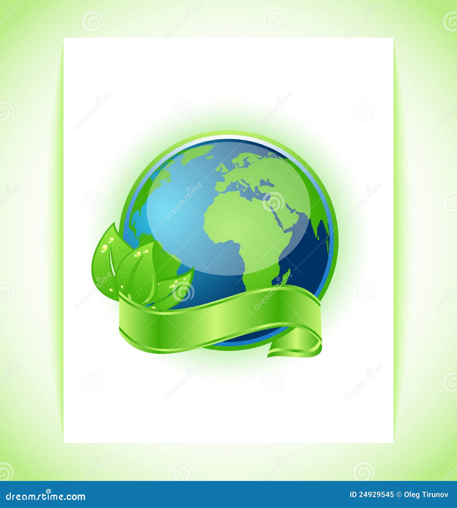 Green Earth with Leaves Wrapped Ribbon Isolated Stock Vector ...