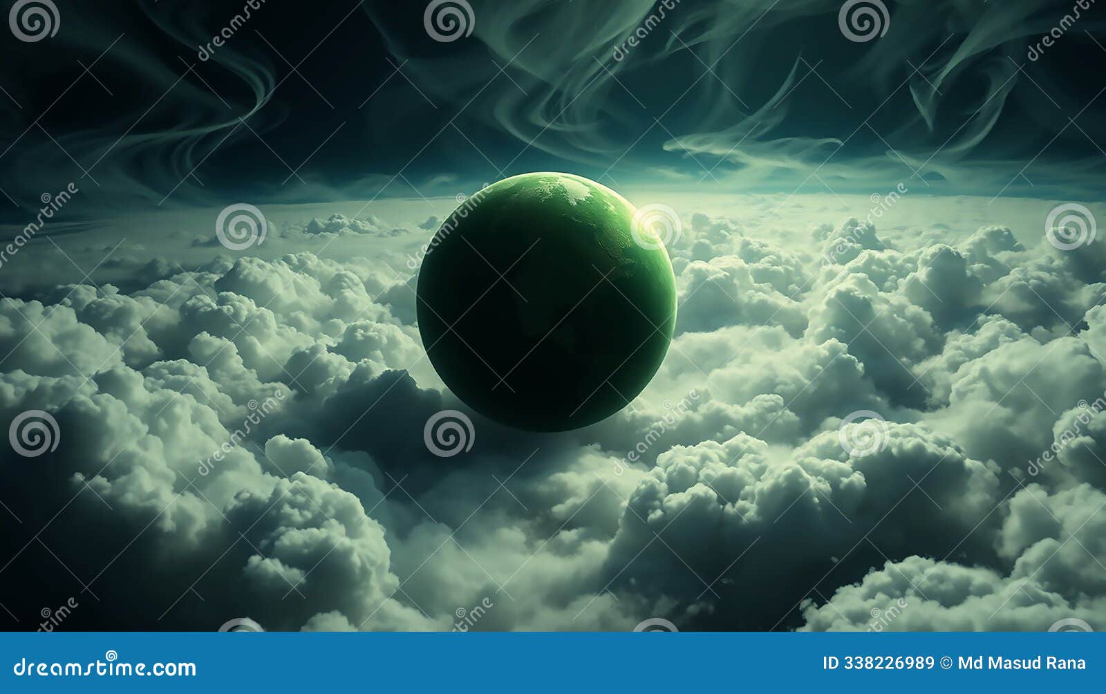 A Green Earth Planet and Sky Cloud Background Stock Illustration ...