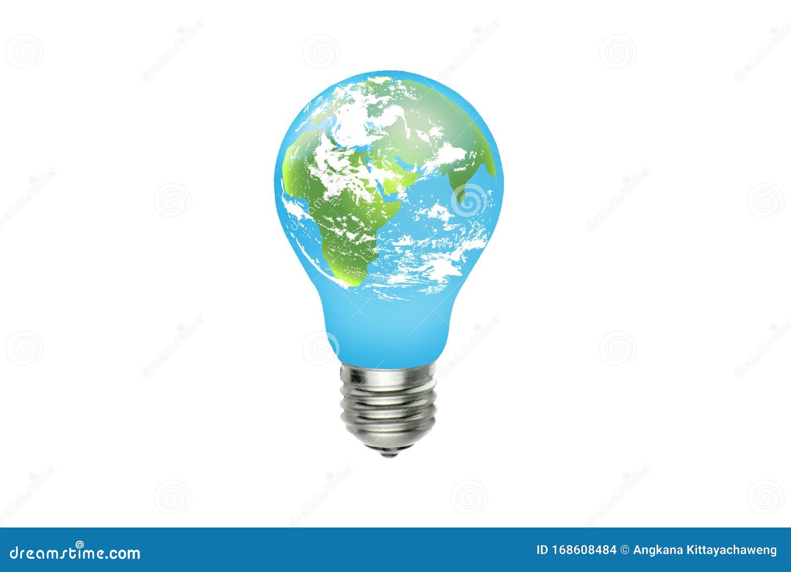 Green Earth with White Clouds and Blue Sky in Light Bulb. Stock Photo ...