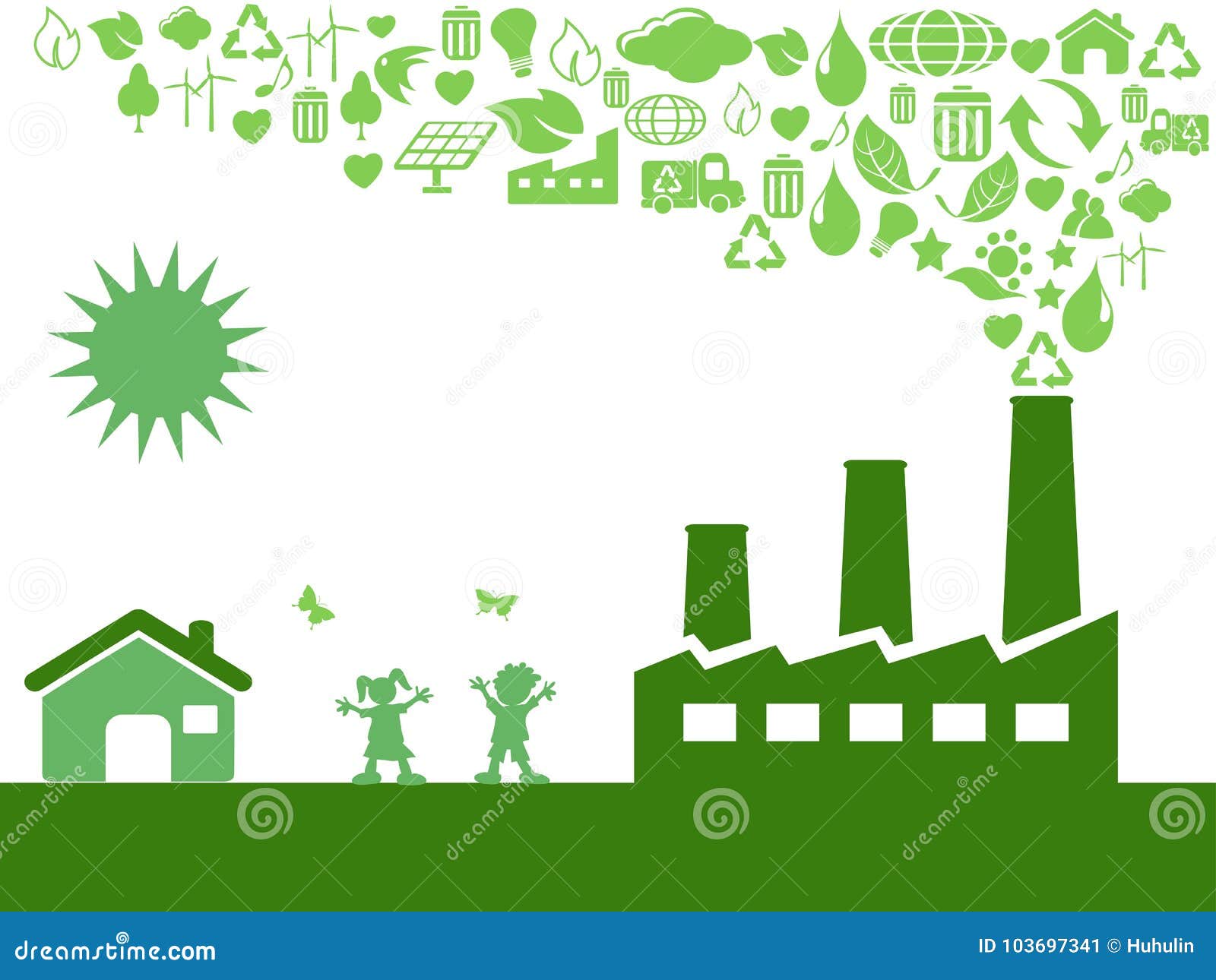 Green eco factory stock vector. Illustration of graphic - 103697341