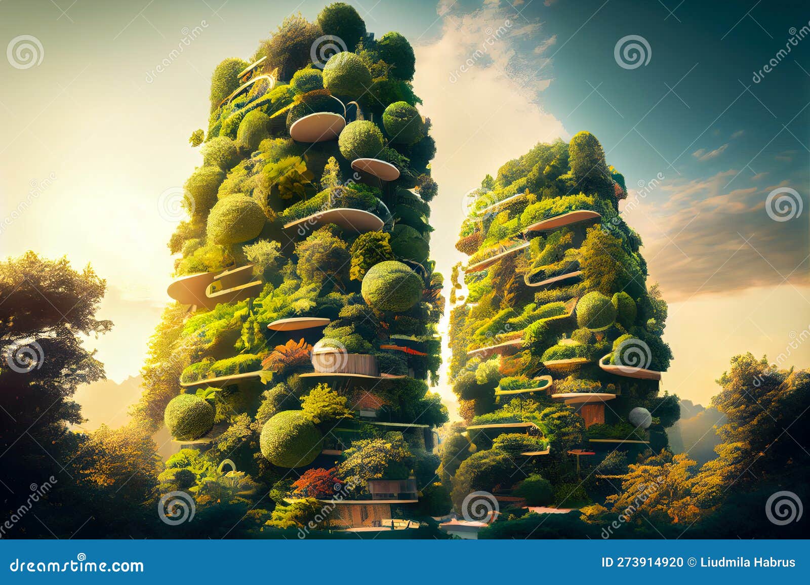 Green Eco-friendly Skyscrapers with Plants and Trees. Generative AI ...